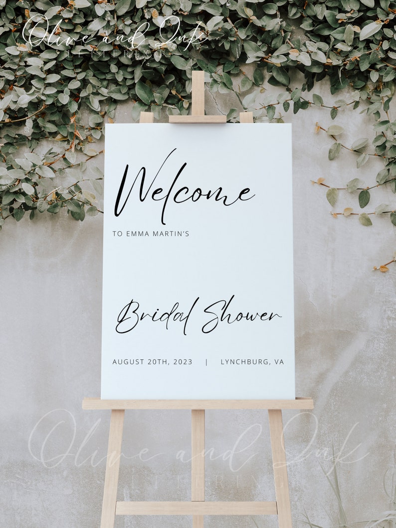 JAIME Bridal Shower Welcome Sign, Engagement Party Welcome Sign, Modern ...