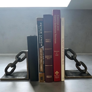 Iron Bookend Set Industrial Style, Steampunk, Steel Chain Metal Art ...