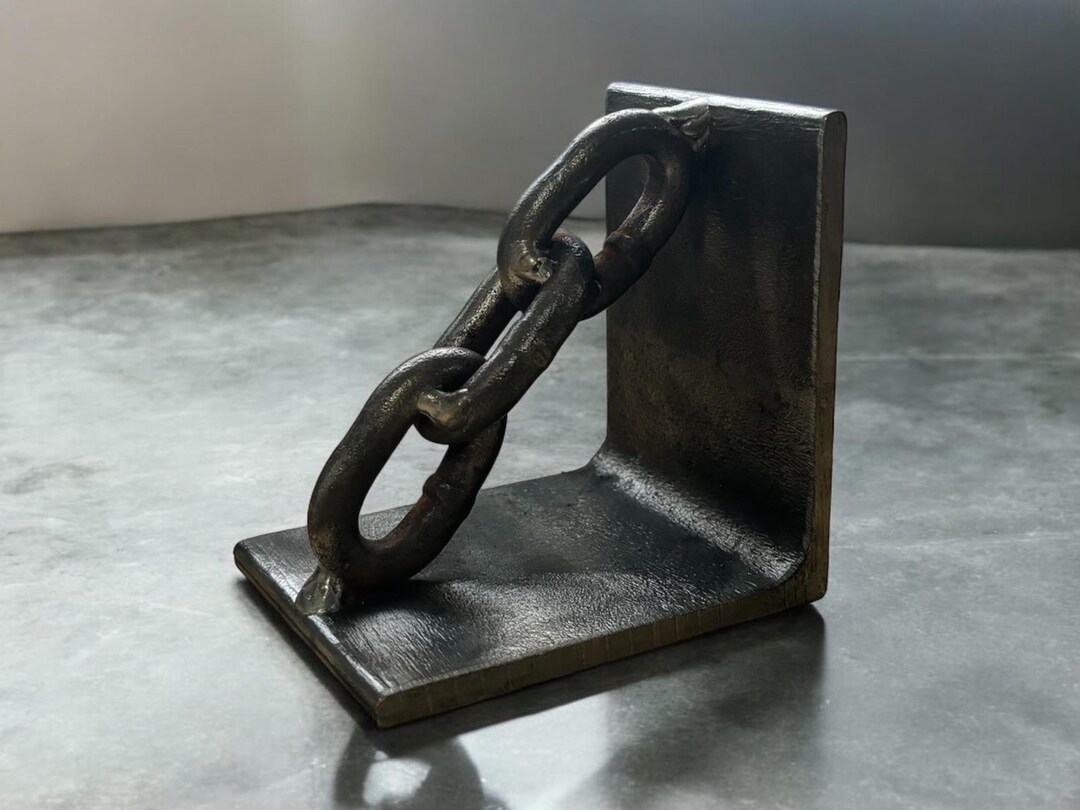 Iron Bookend Set Industrial Style, Steampunk, Steel Chain Metal Art ...
