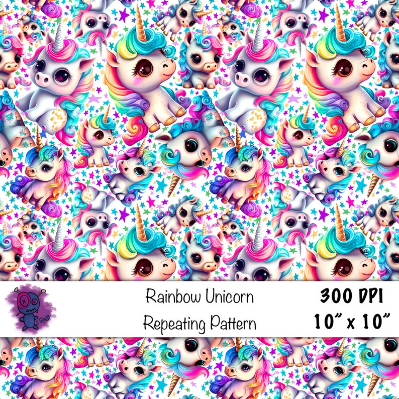 Seamless Digital Pattern Png Paper Mythical Colorful Unicorn Rainbow ...