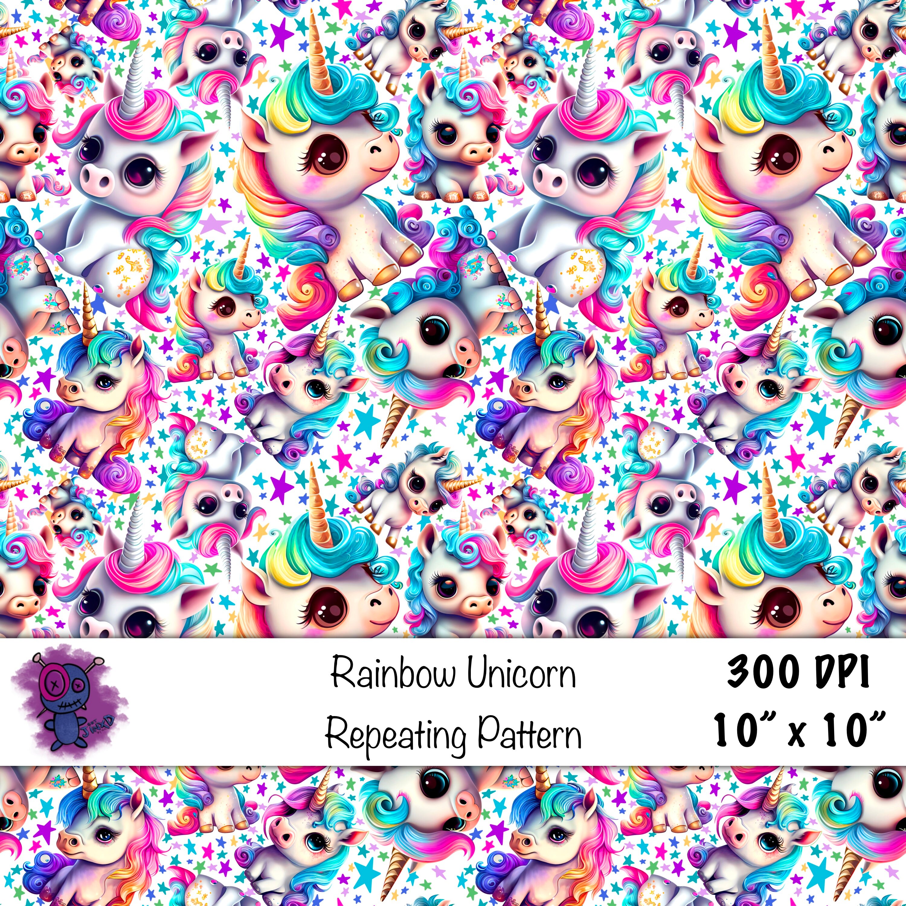 Seamless Digital Pattern Png Paper Mythical Colorful Unicorn Rainbow ...