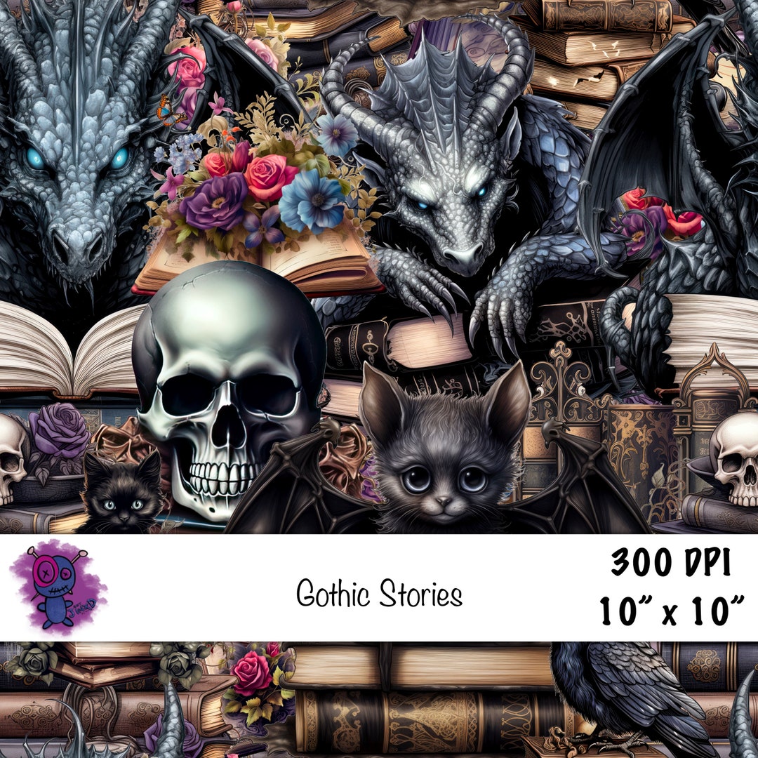 Seamless Digital Pattern Png Paper Mythical Dark Fantasy Gothic Story ...