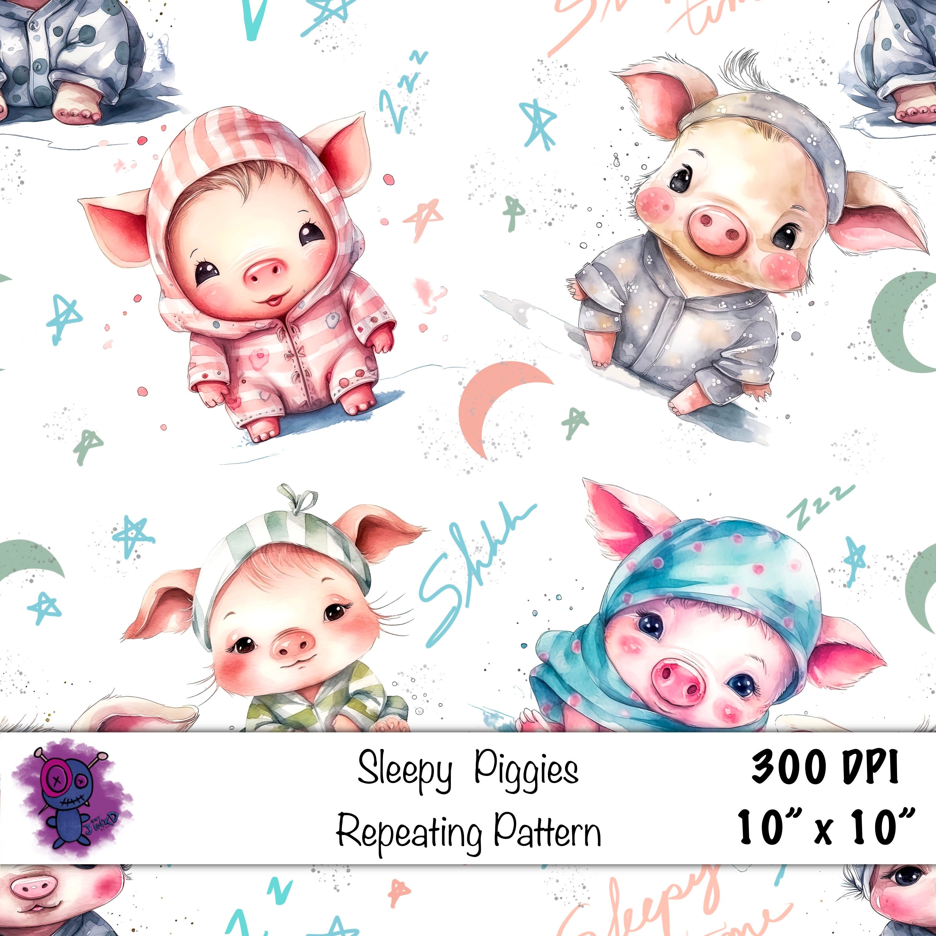 Seamless Digital Pattern Png Paper Baby Piggy Nursery Cute Sleep ...
