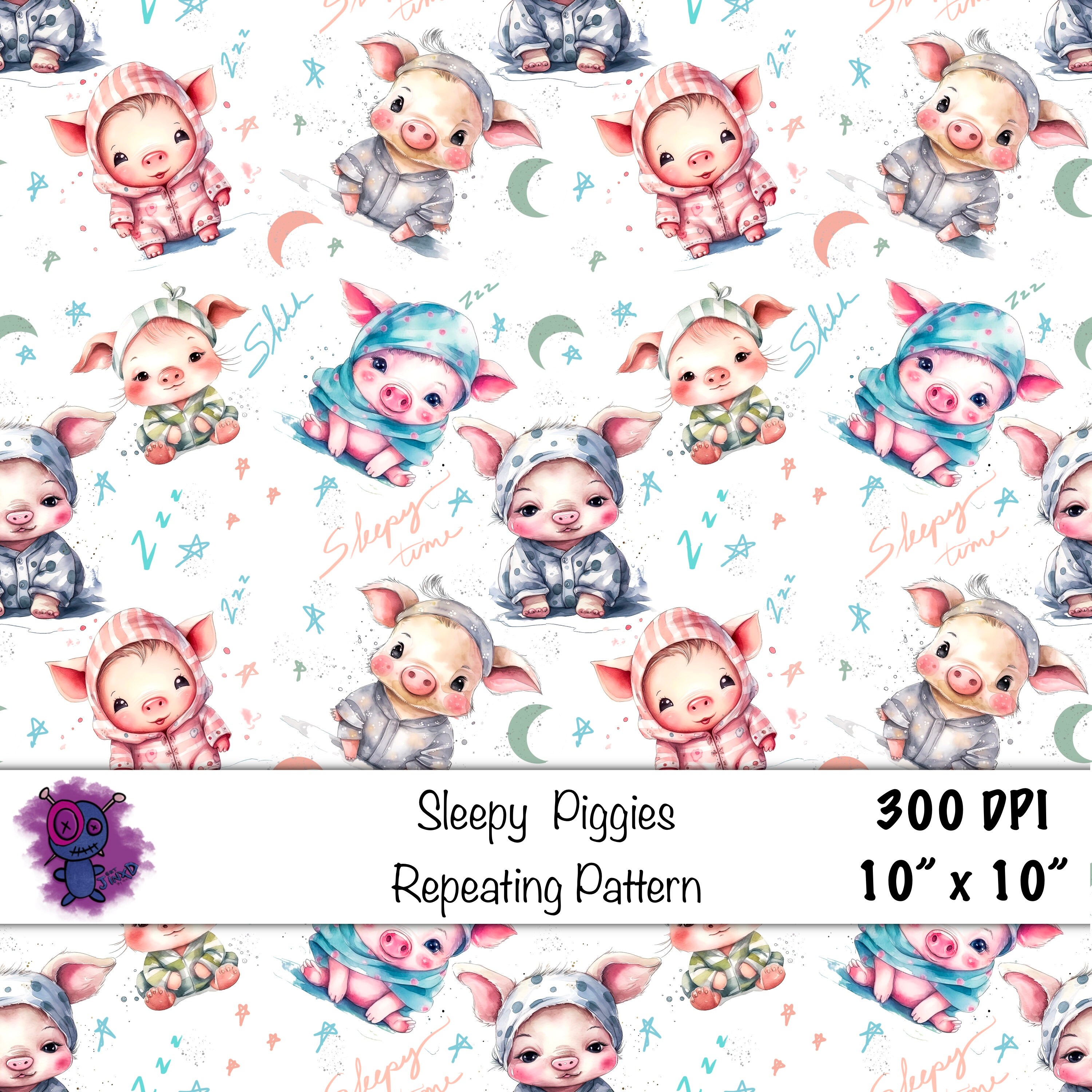 Seamless Digital Pattern Png Paper Baby Piggy Nursery Cute Sleep ...