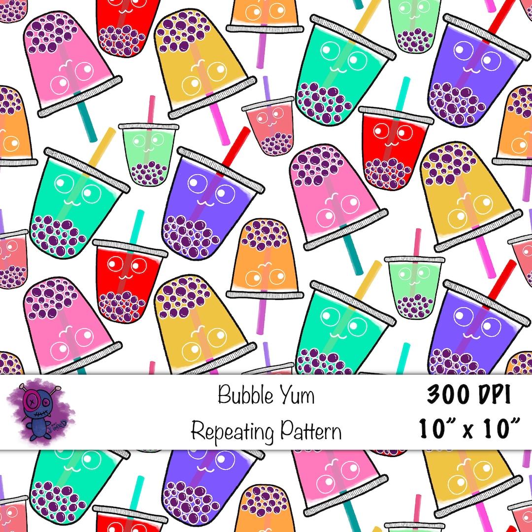 Colorful Kawaii Boba Tea Seamless Pattern - Digital Download (300 DPI ...