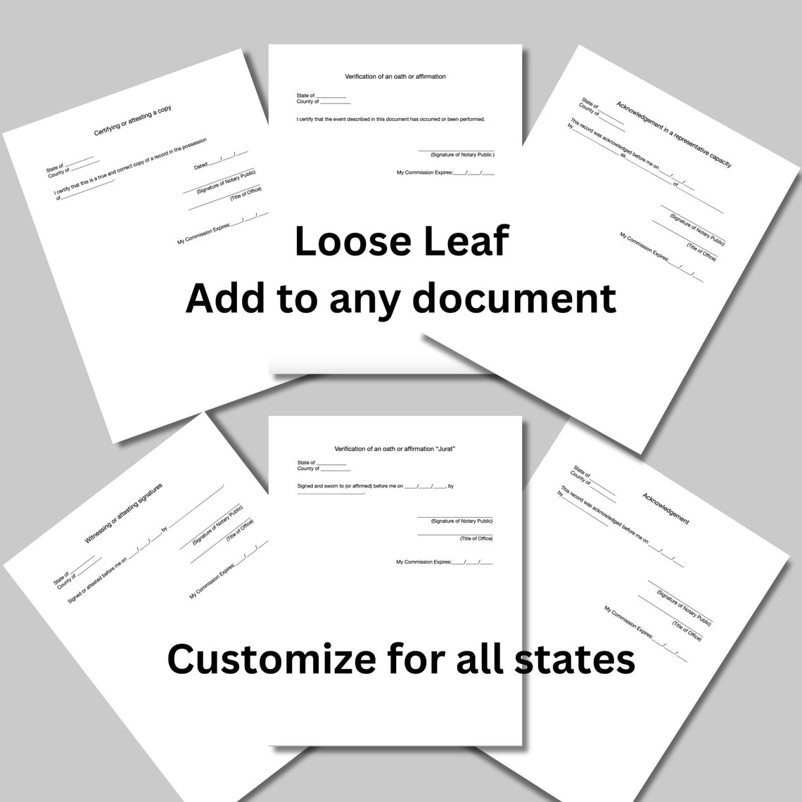 Notary Public Certificates, Jurat, Acknowledgment, Pre Made Printable ...