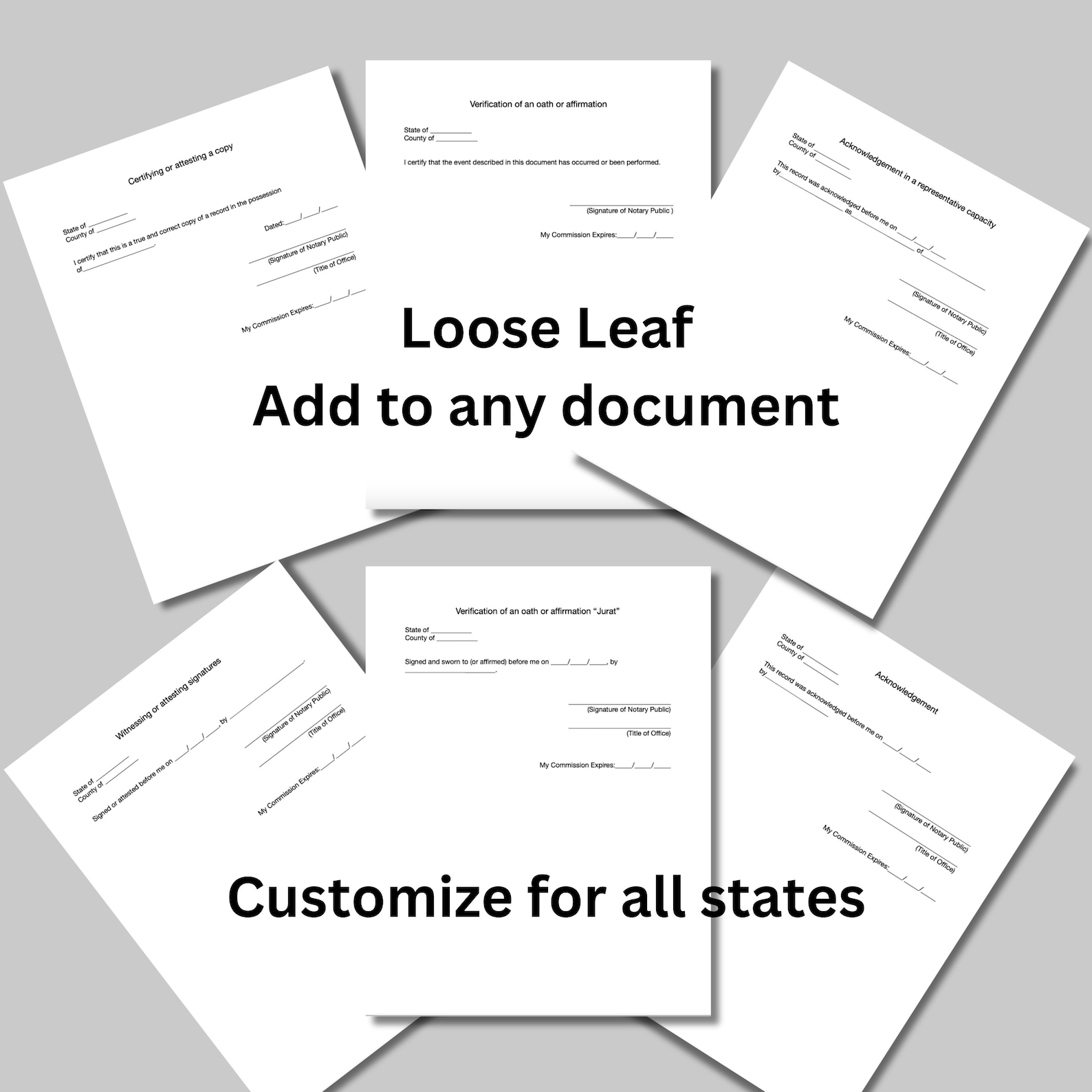 Notary Public Certificates, Jurat, Acknowledgment, Pre Made Printable ...