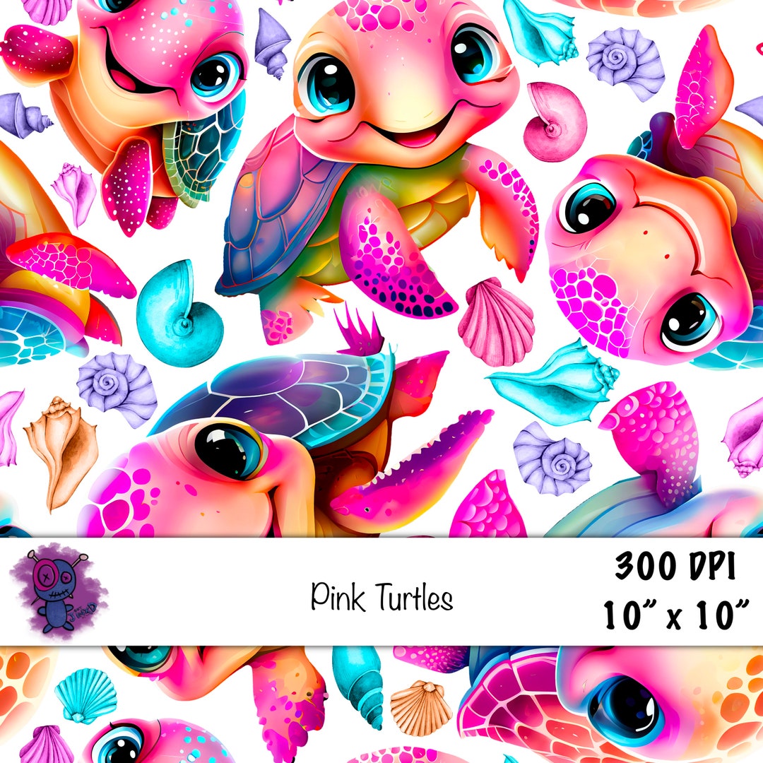 Seamless Digital Pattern Png Paper Pink Water Swimming Sea Turtle ...