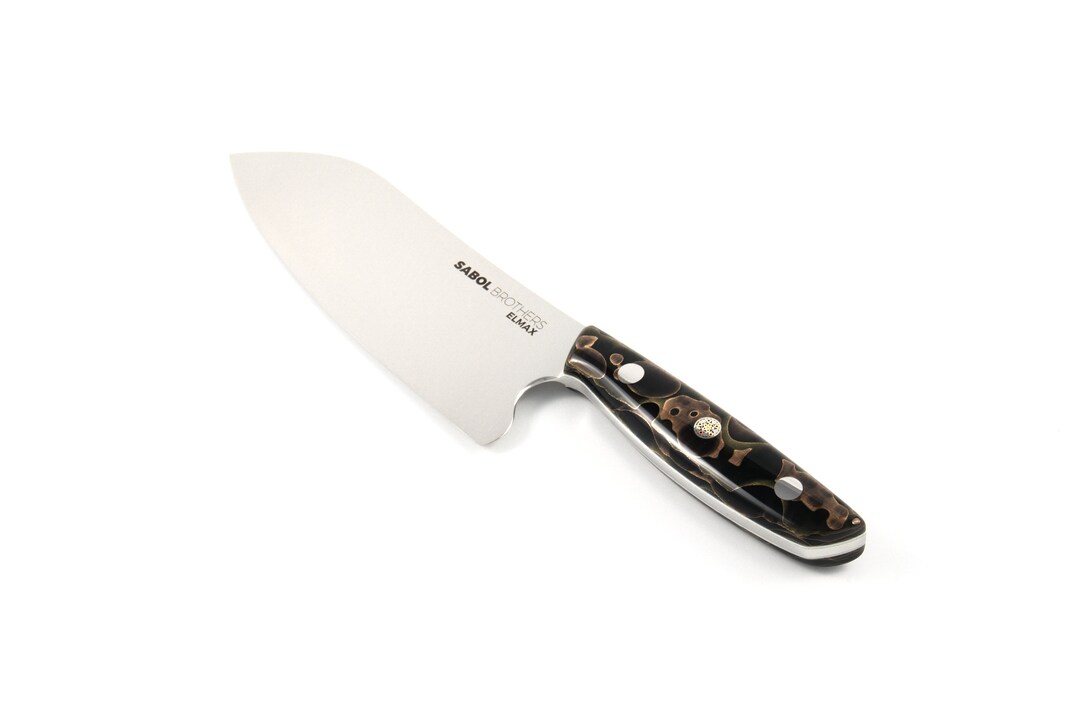 SABOL BROTHERS 165 Mm Western Style Santoku Made of Uddeholm ELMAX and Raffir Noble Black Brass ...