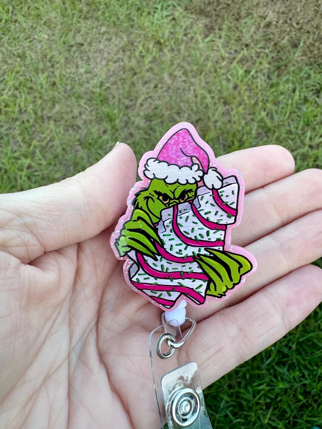 Pink Grouchy Monster and Christmas Cake Badge Reel: Teacher, Nurse ...