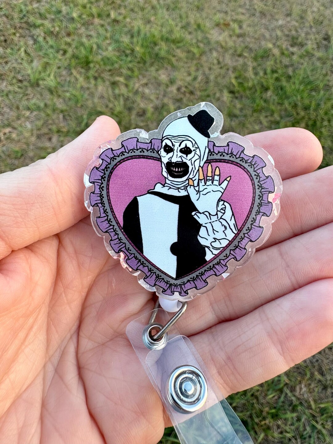 Horror Badge Clip Valentine Crazy Clown - Nurse, Educator, Office Badge ...