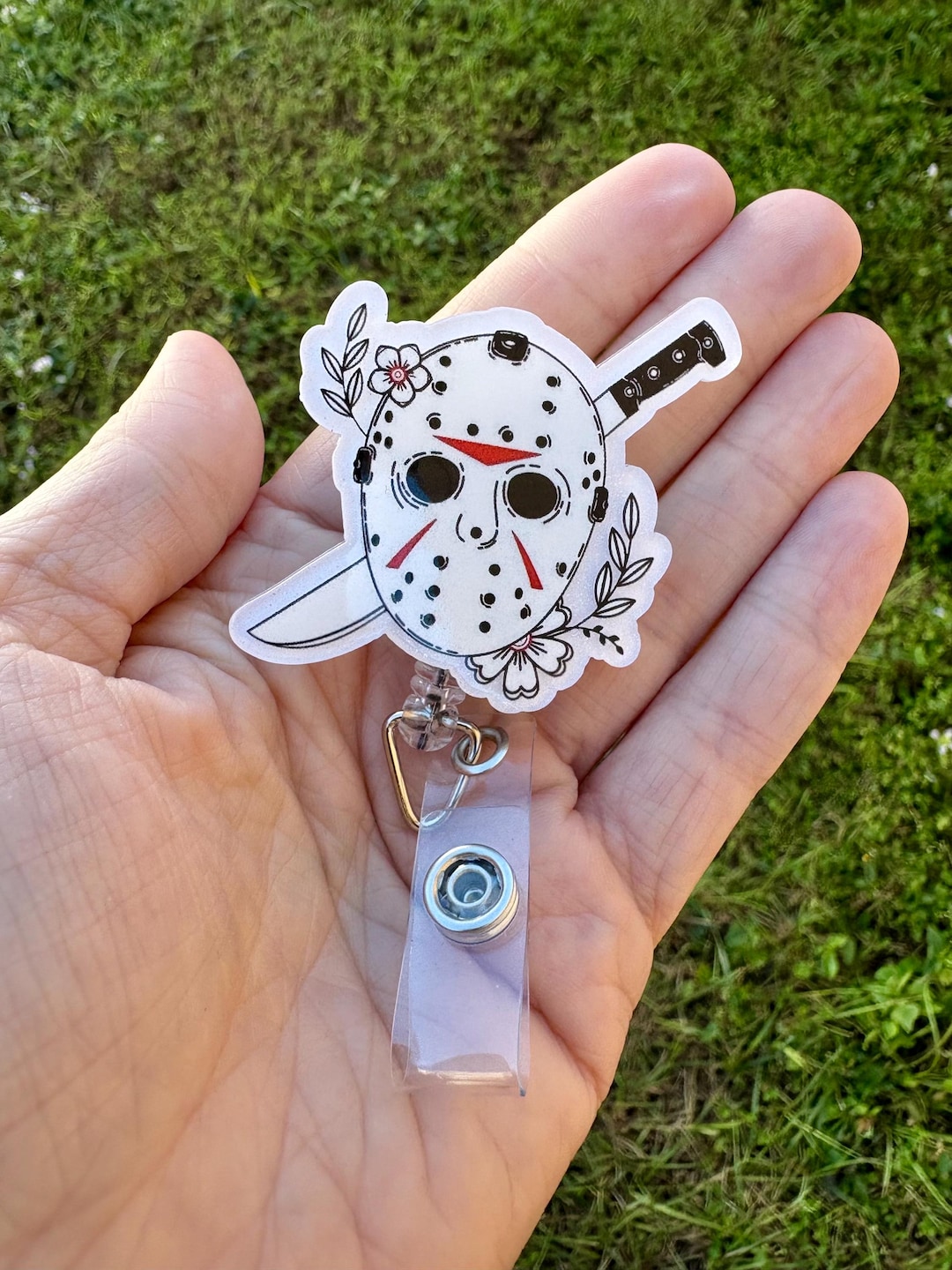 White Background Masked Killer Badge Reel: Horror ID Holder - Etsy