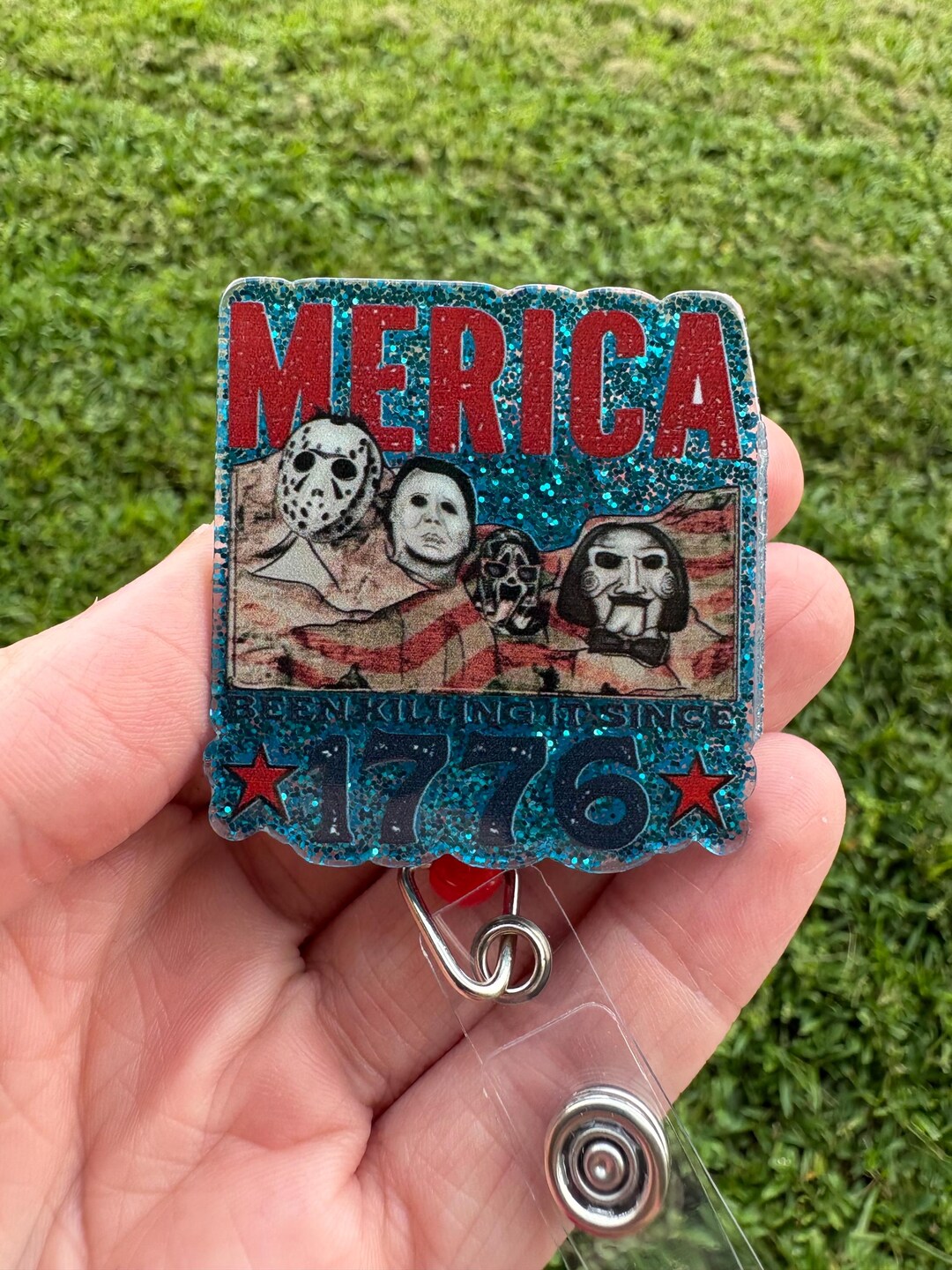 Horror Characters 'merica Badge Reel: Patriotic Teacher/nurse ID Clip ...