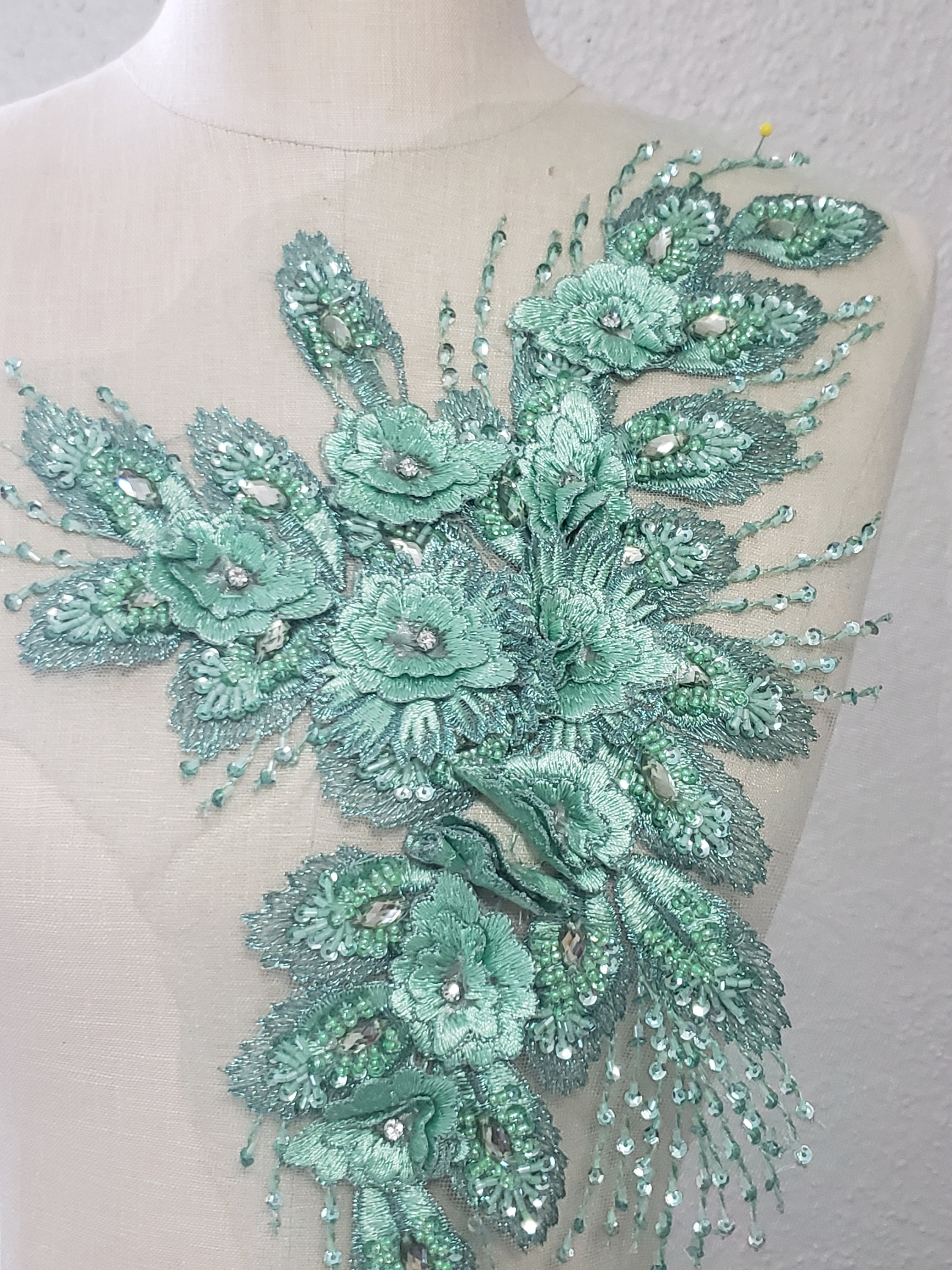 3D beaded Lace Applique Embellishment. Embroidered applique | Etsy