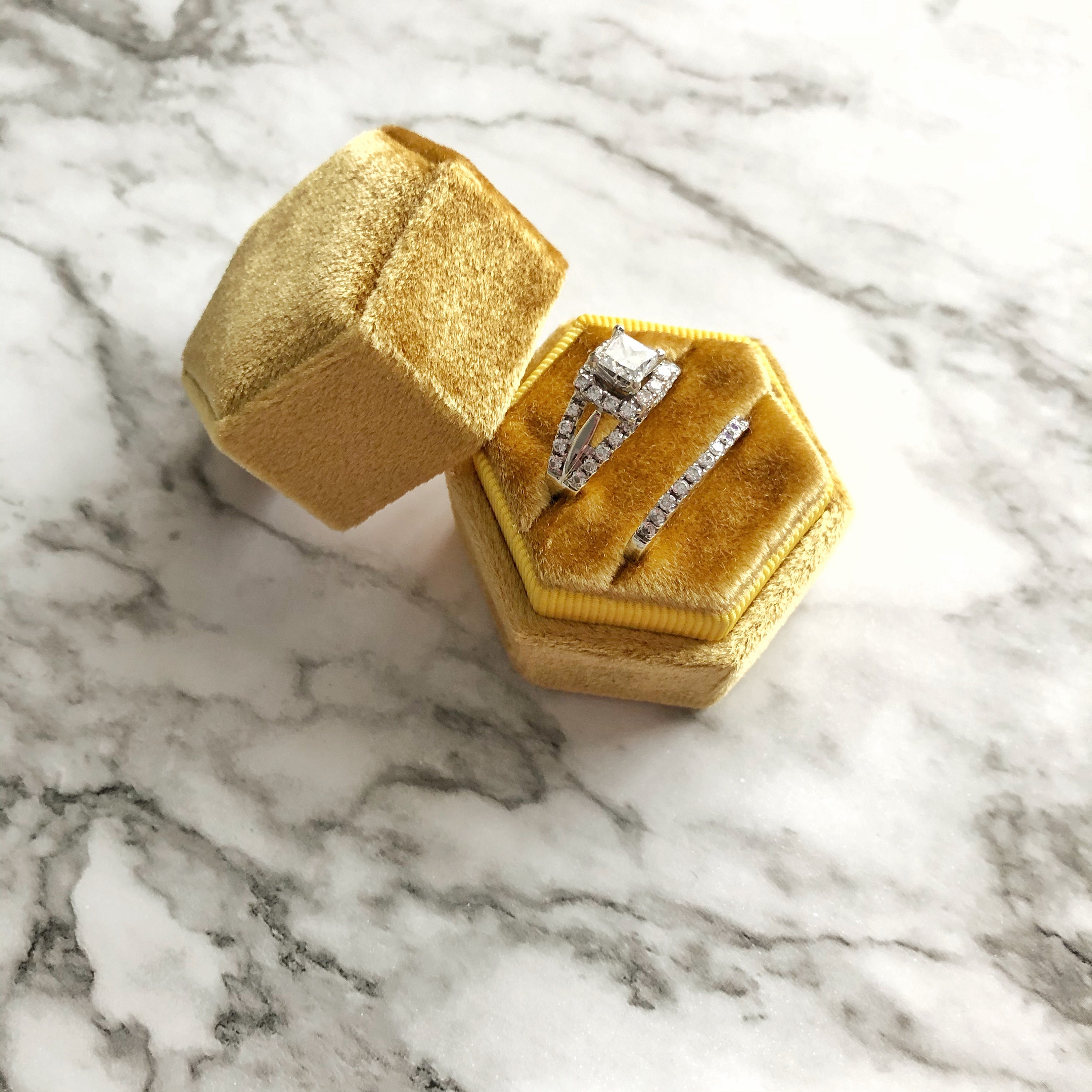 Luxury Velvet Hexagon Rig Box Double Engagement Wedding Ring - Etsy