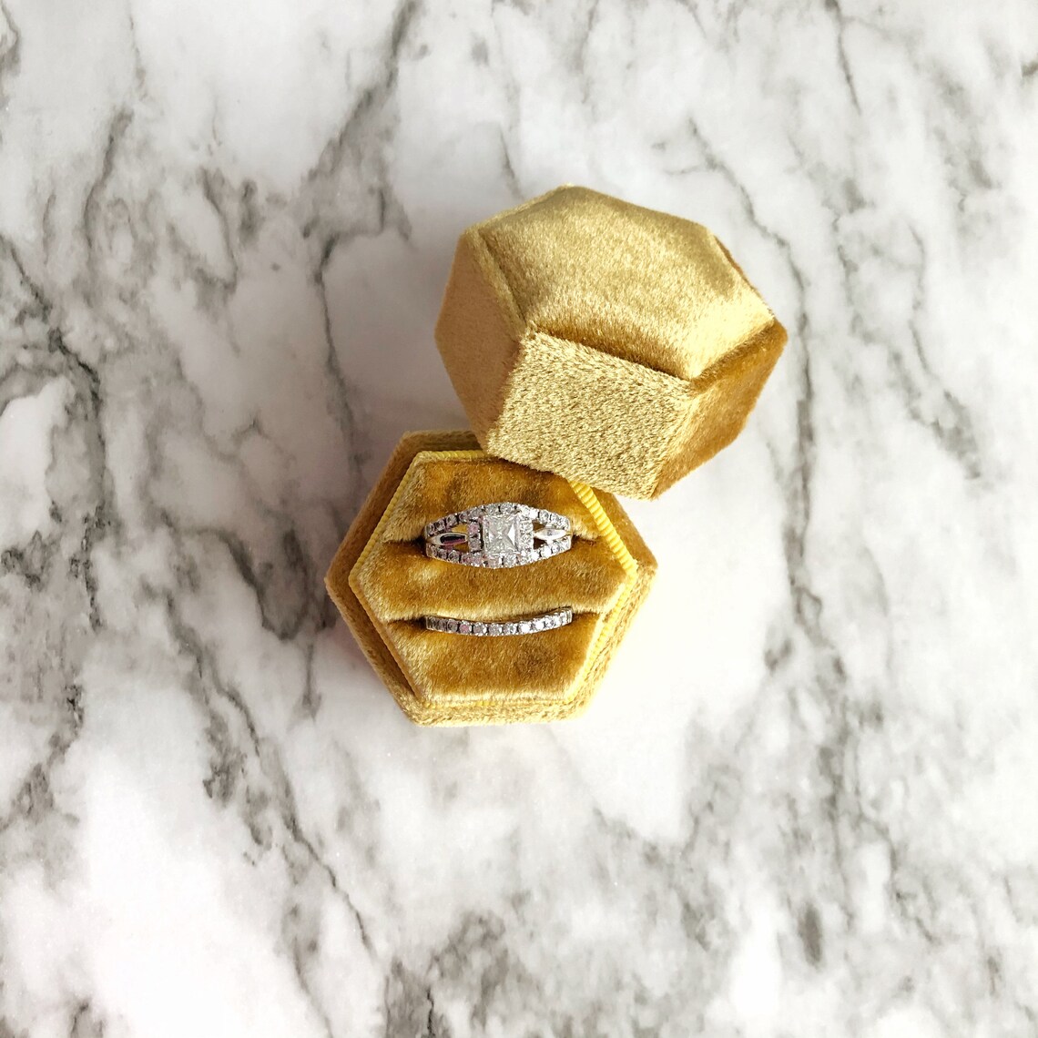 Luxury Velvet Hexagon Rig Box Double Engagement Wedding Ring - Etsy