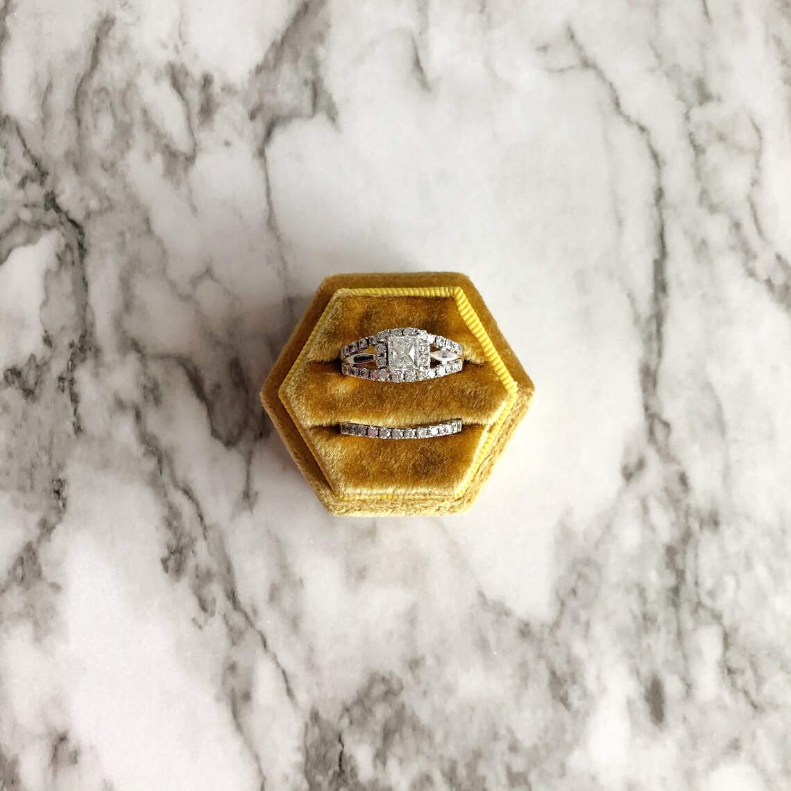 Luxury Velvet Hexagon Rig Box Double Engagement Wedding Ring - Etsy