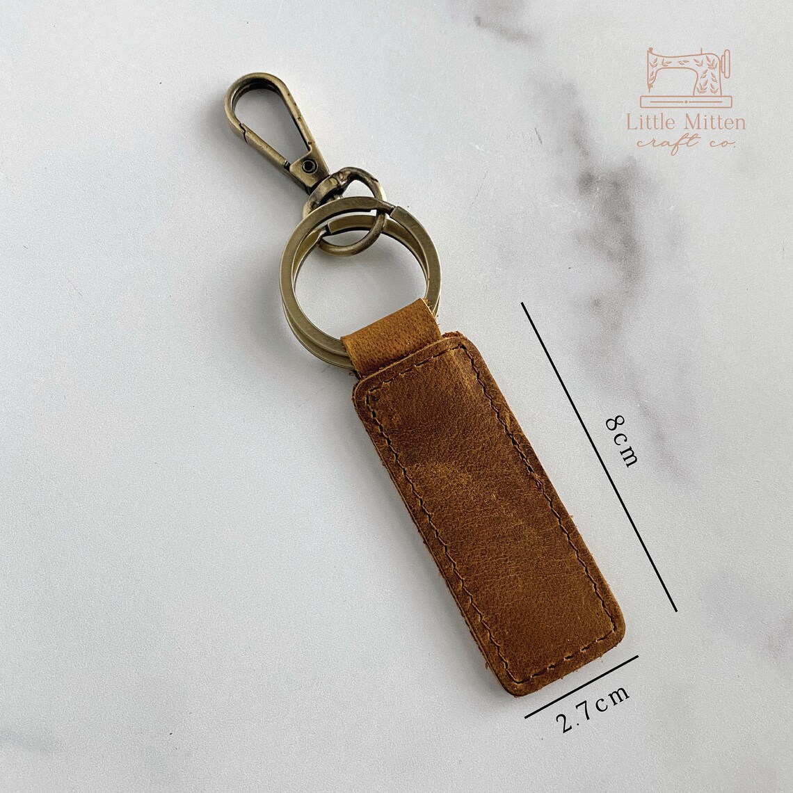 Genuine Leather Keychain Cowhide Keychain Light Brown key | Etsy