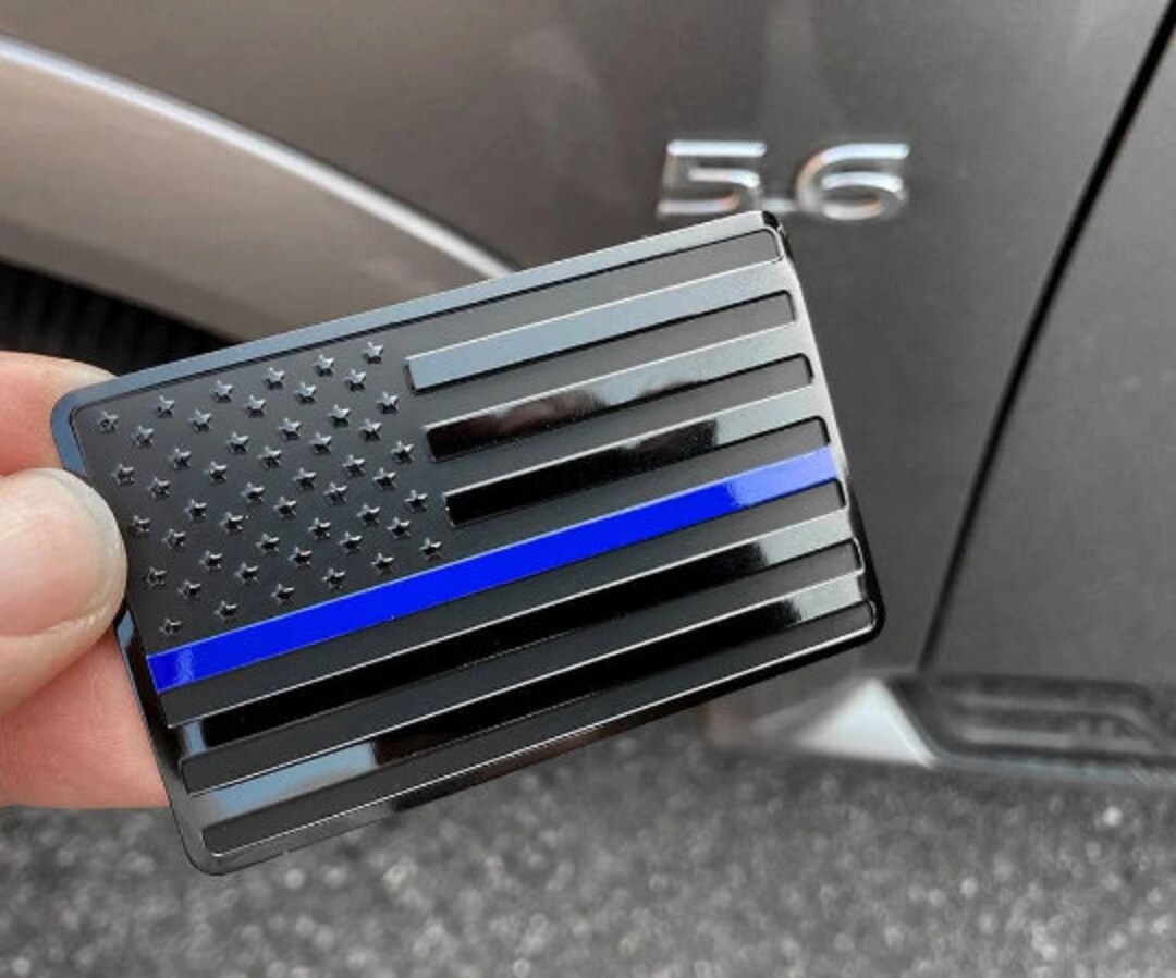 USA Black Metal Flag Emblem With Blue Line for Cars, Trucks 2"x 3 1/4 ...