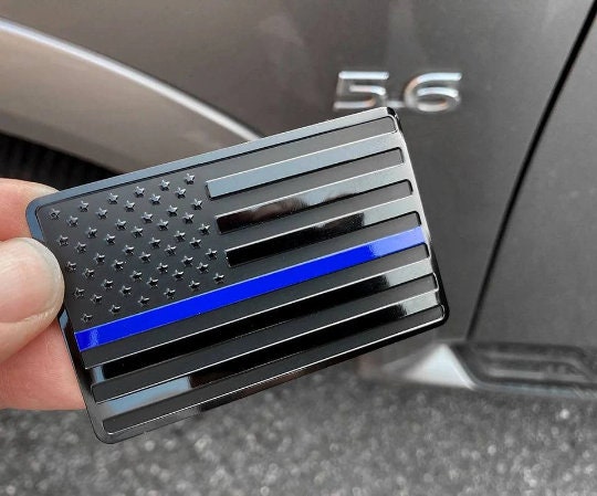 USA Black Metal Flag Emblem With Blue Line for Cars, Trucks 2"x 3 1/4 ...