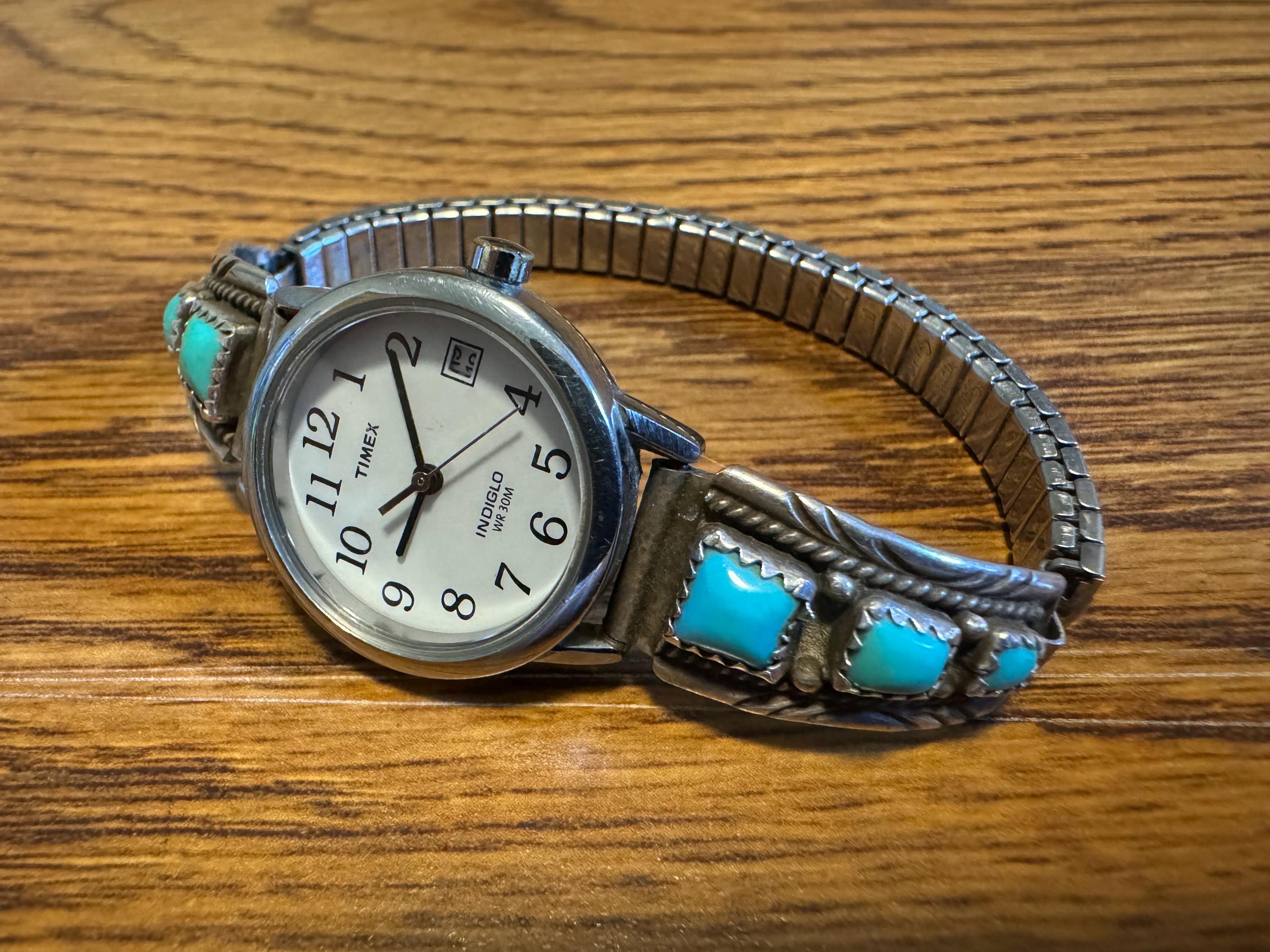 Ladies Vintage Native American Zuni Turquoise and Sterling Silver Watch ...
