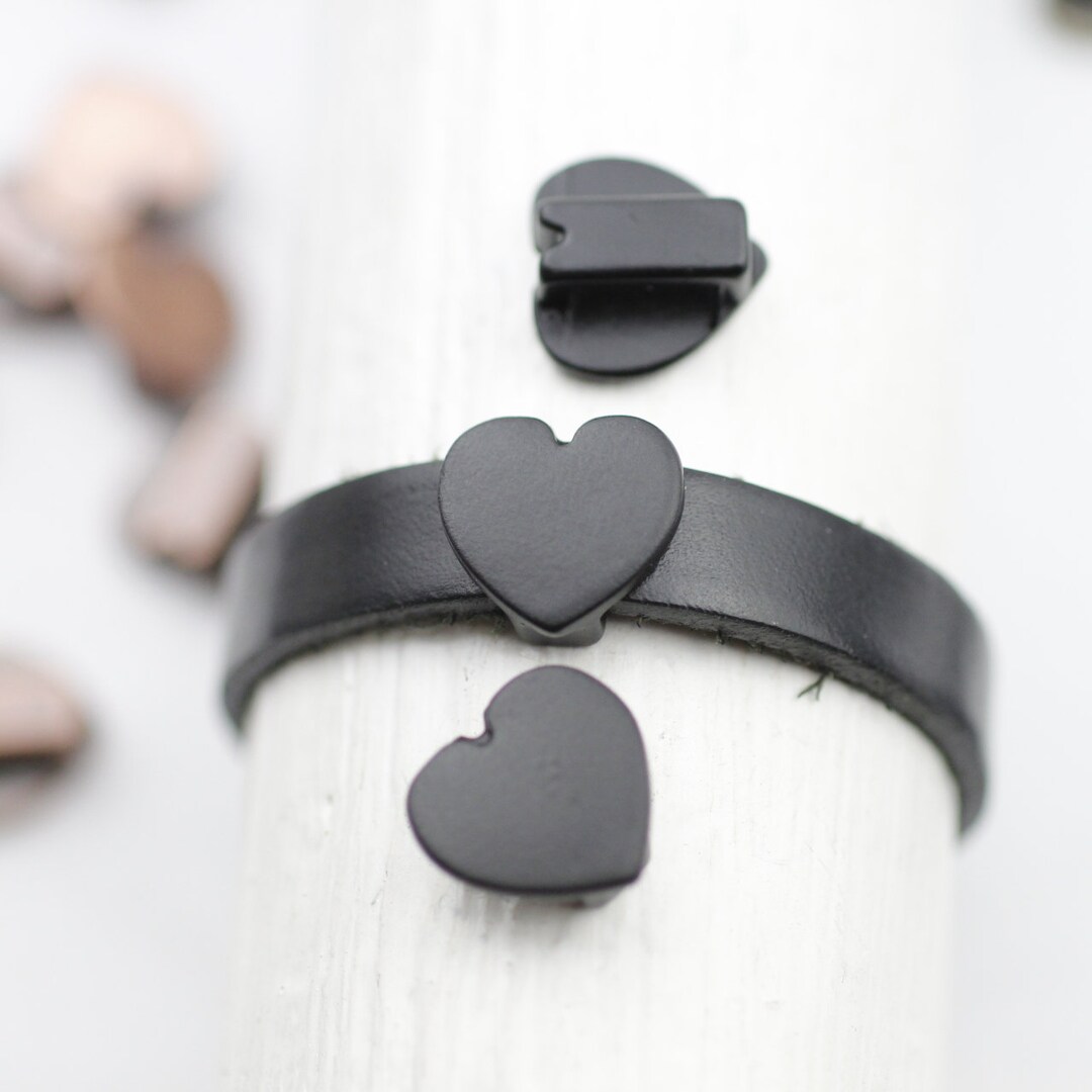 10 Heart Sliders, Heart Spacer Beads, Matte Black, Choker Necklace ...