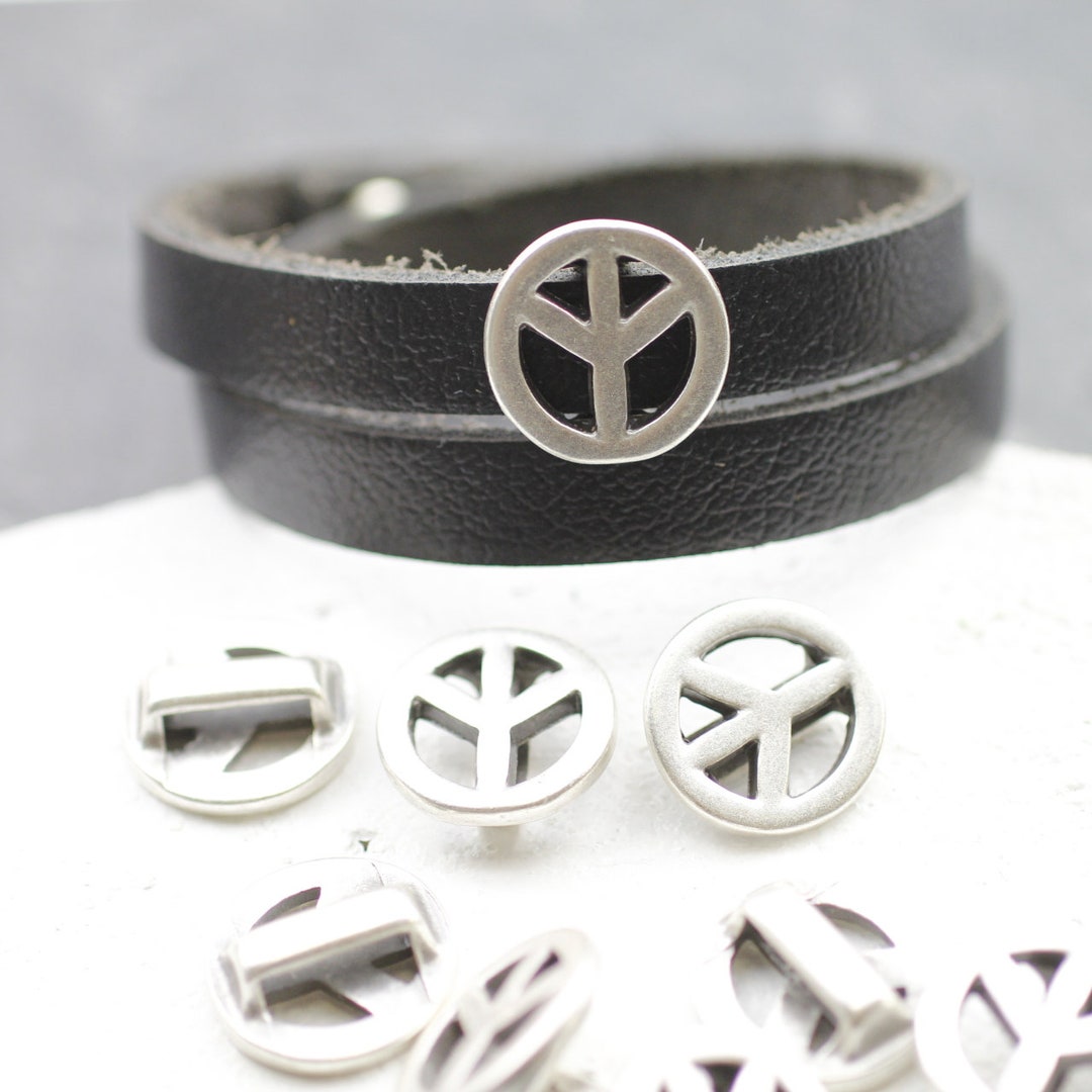 10 Antique Silver Peace Sign Sliders: Zamak Bracelet Beads - Etsy