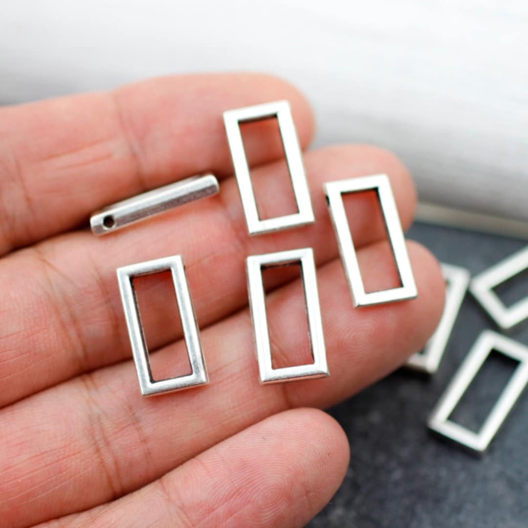 10 Open Back Bezel Pendants, Rectangle Resin Setting, Hollow Frame ...