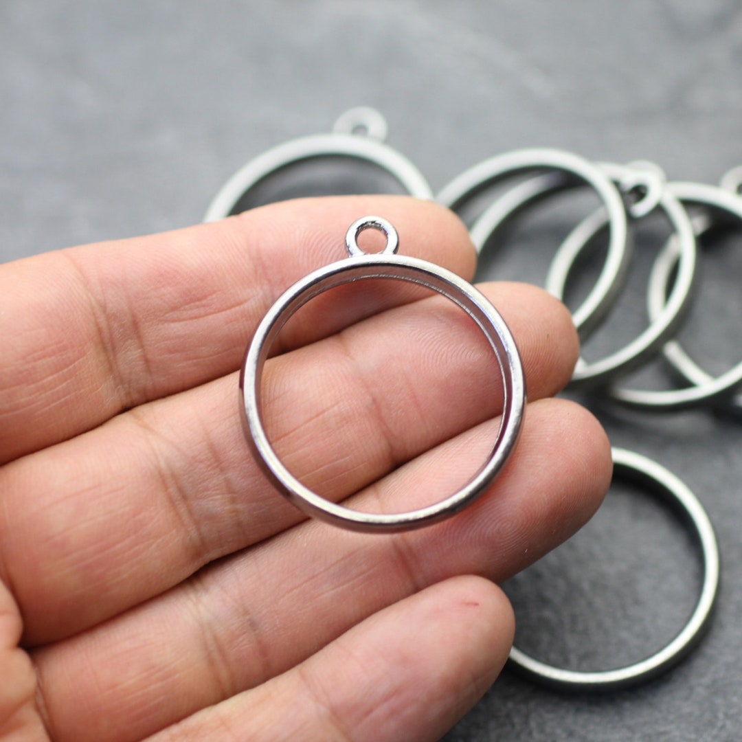 5 Gunmetal Open Bezel Blank Round Frame Drop Round Hollow Pendants ...