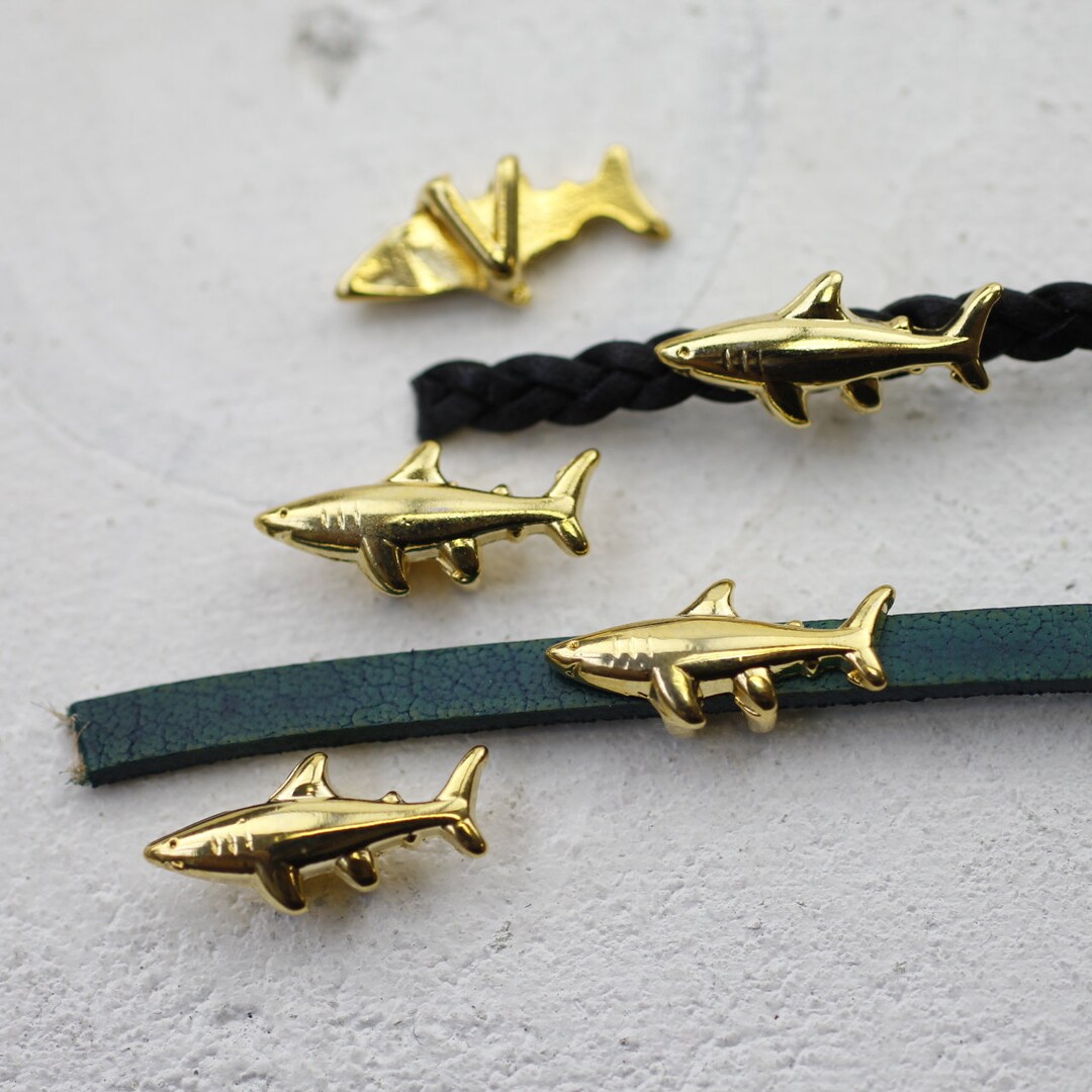 10 Shark Beads, 24k Gold Plated Shark Slider, DIY Friendship Bracelet ...