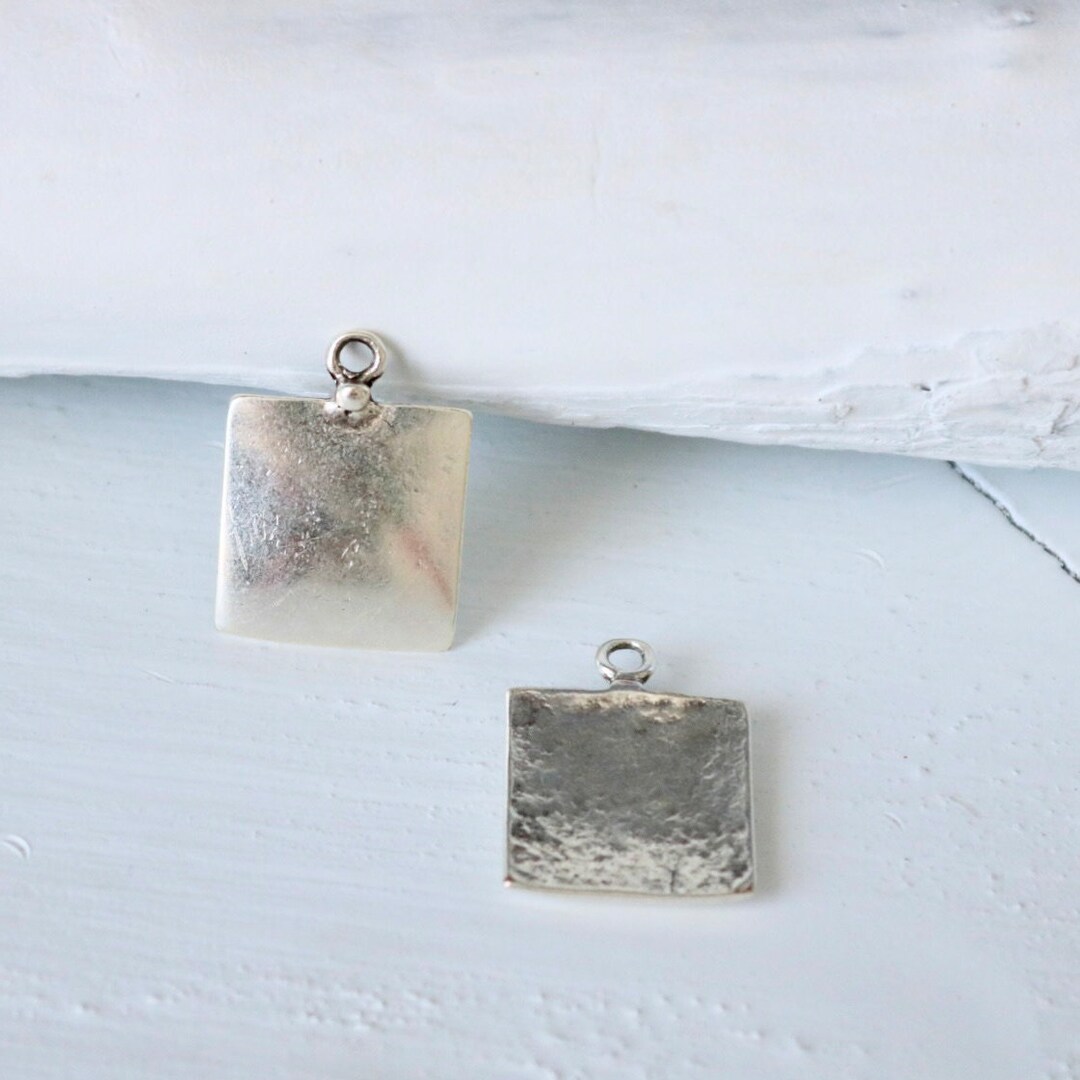Silver Square Charm, Tiny Geometric Necklace Pendant, Flat Earring ...