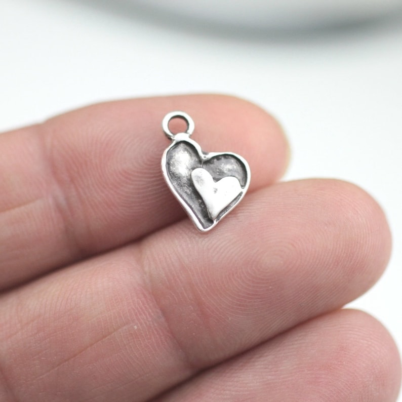 10 Antique Silver Heart Charms: Handmade Zamak Pendants - Etsy