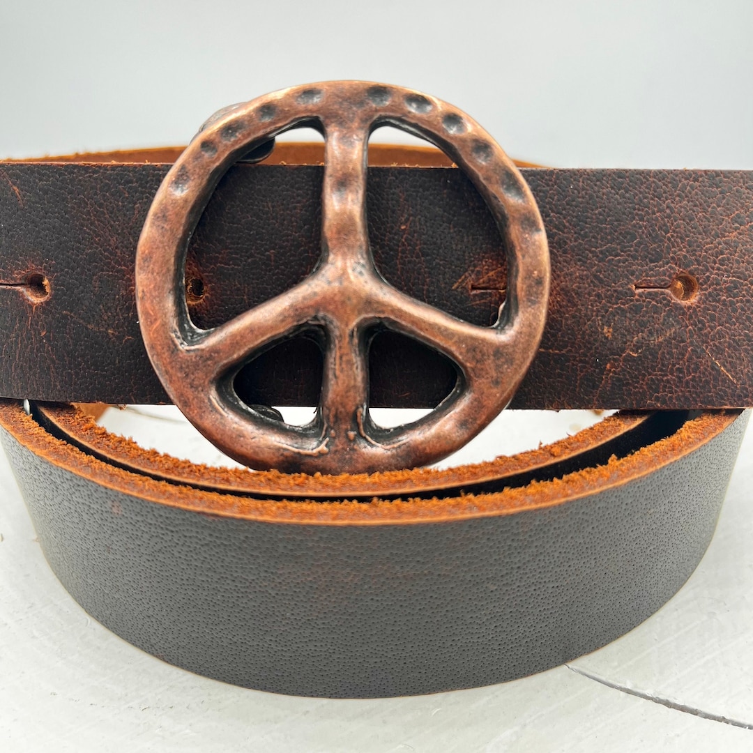 Antique Copper Peace Sign Belt Buckle - Hippie Style (fits 40mm Belts ...