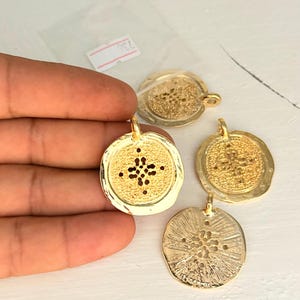 Gold Round Charms, Shiny Gold Round Charm, Gold Coin Earring Charm ...