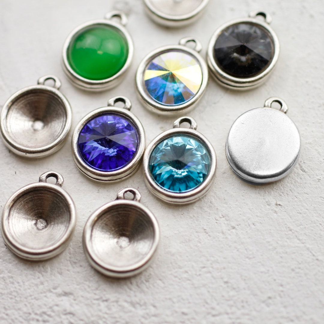 10 Pendant Settings, Charm for Swarovski Crystal 12mm Rivoli, Round ...