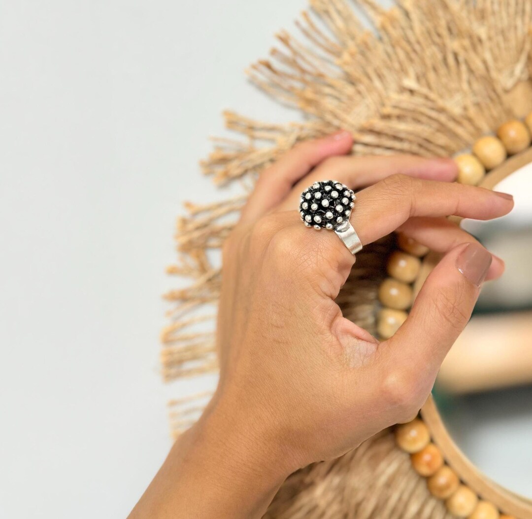 Round Dot Ring, Silver Dot Ring, Adjustable Ring, Silver Plated Ton ...