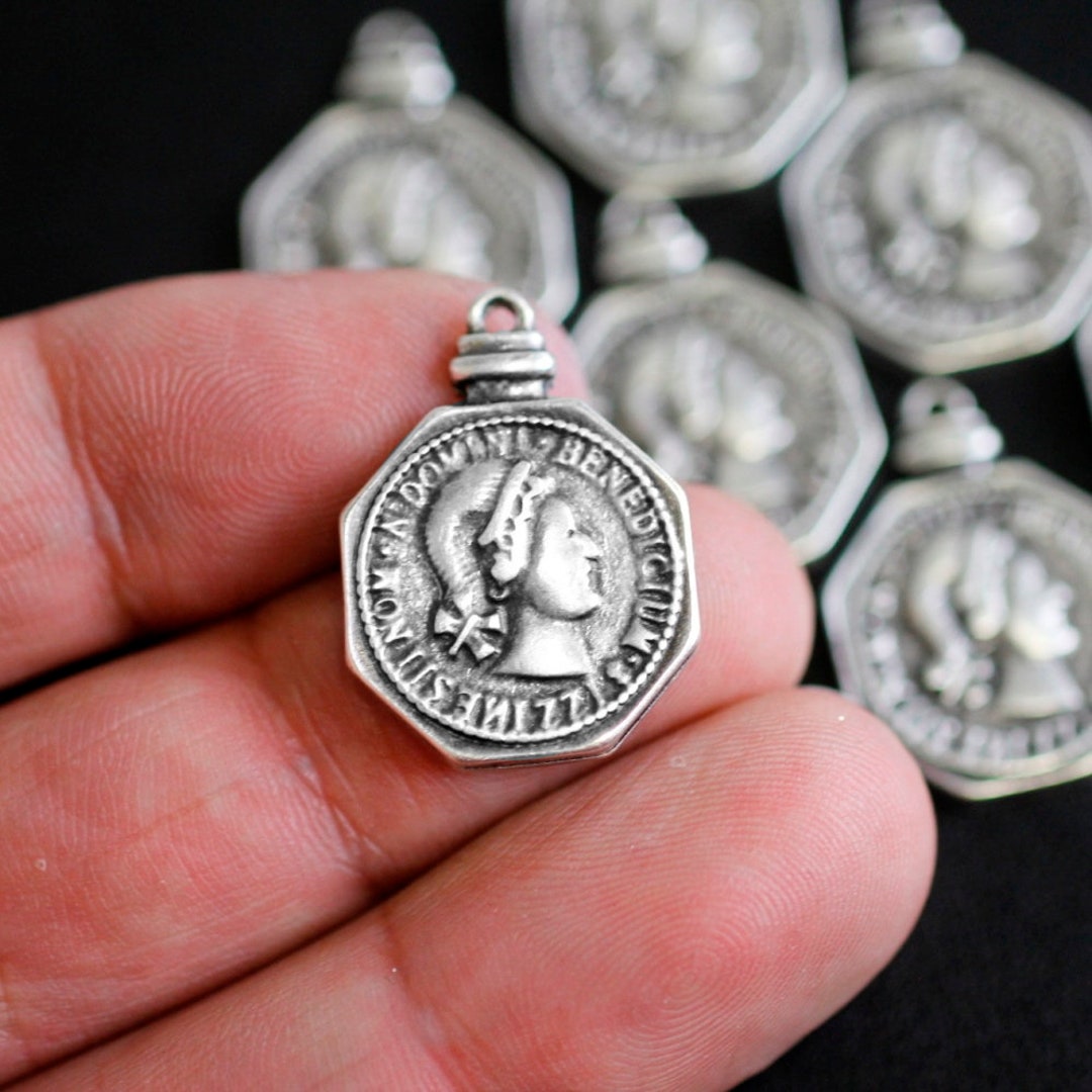 10 Antique Silver Domini Benedictum Coin Charms: Religious Medals - Etsy