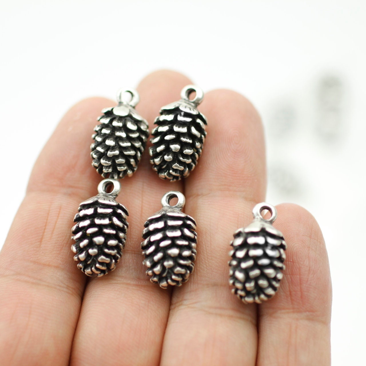 5 Pine Cone Charms Silver Pine Cone Sterling Silver Plated - Etsy UK