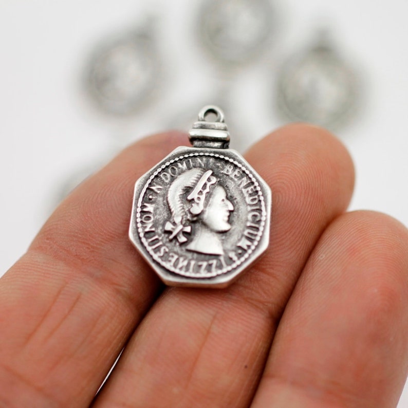 10 Antique Silver Domini Benedictum Coin Charms: Religious Medals - Etsy
