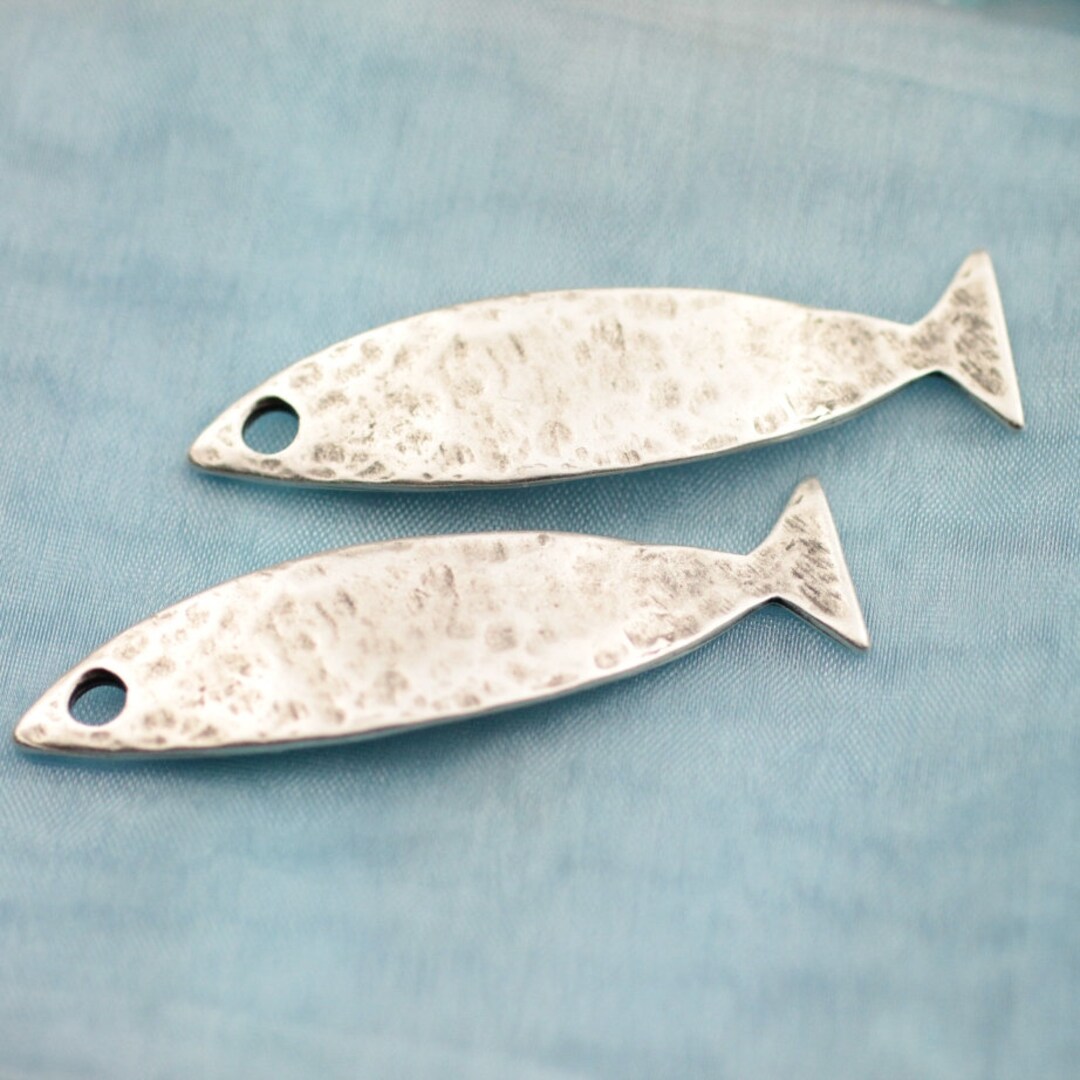 5 Antique Silver Fish Pendants: Sterling Silver Plated Charms (43mm) - Etsy