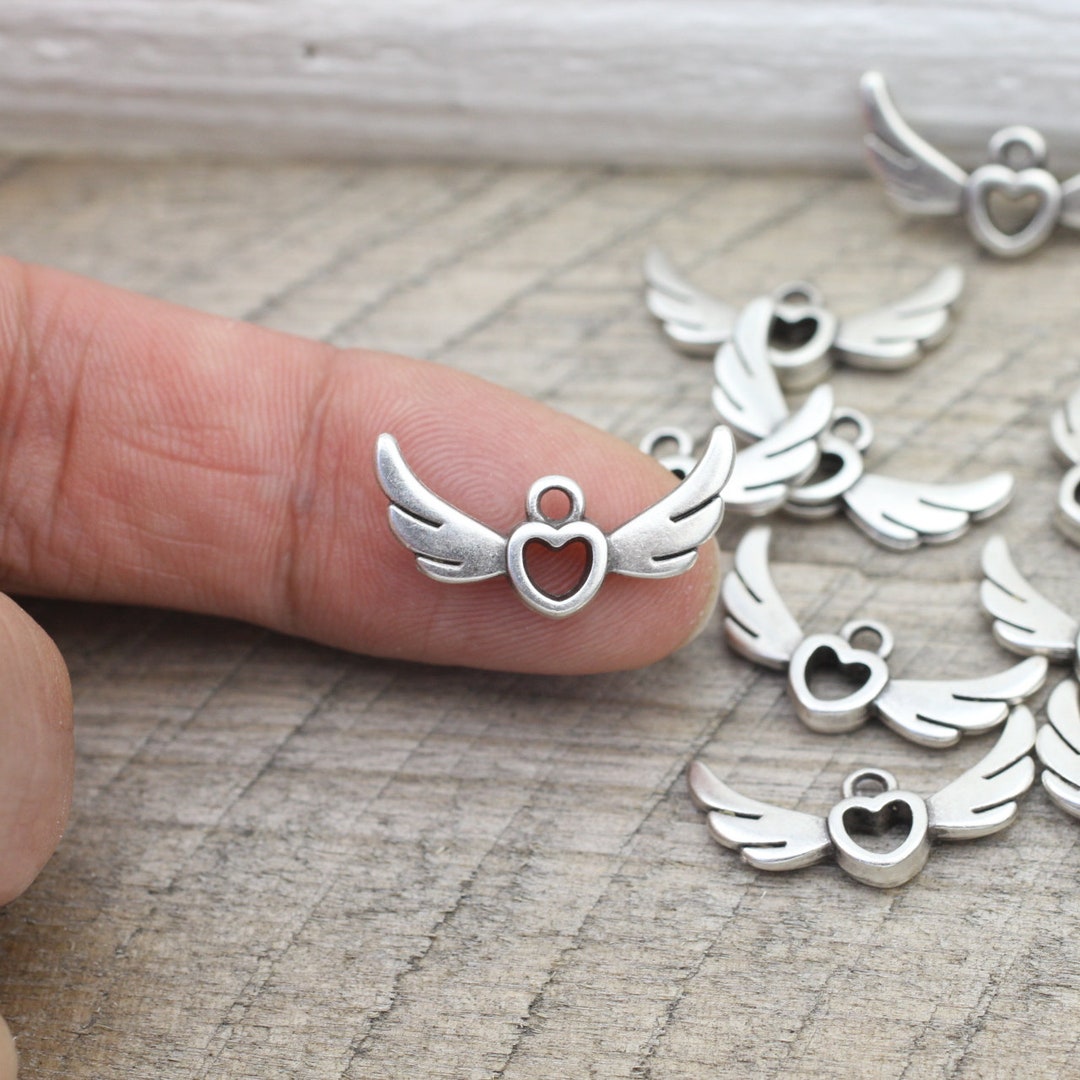 10 Winged Flying Heart Charms, DIY Jewelry Findings, Angel Wings Charms ...