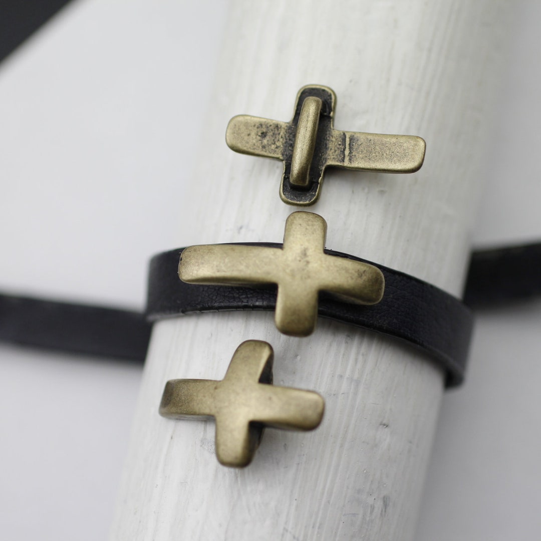 5 Antique Brass Cross Slider Beads: DIY Bracelet Supplies - Etsy