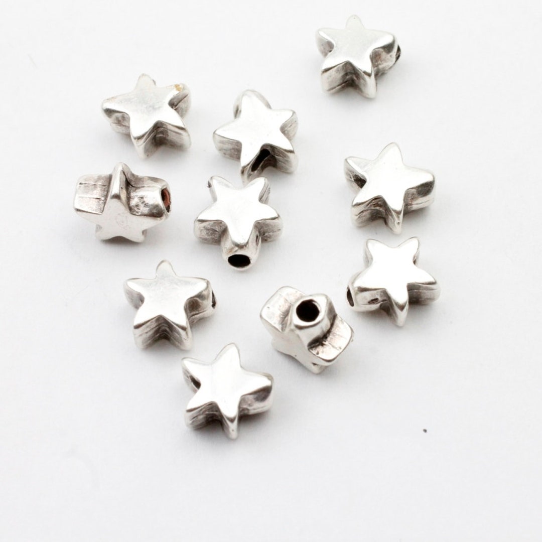 10 Star Beads, Silver Star Beads, Antique Silver, Star Spacer Beads ...