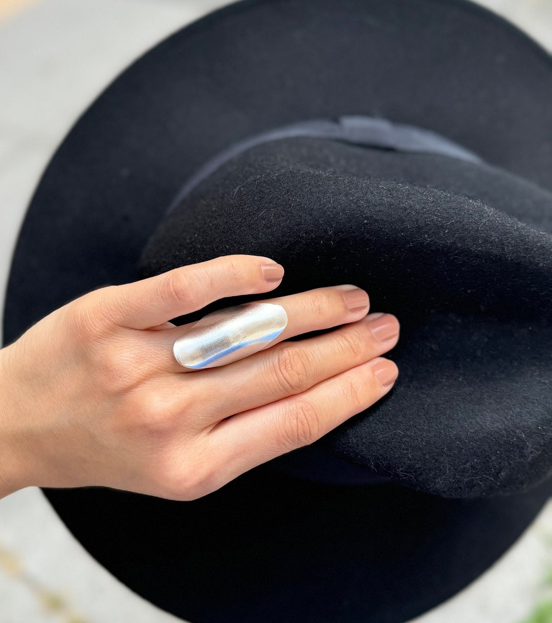 Silver Ton Long Statement Ring, Silver Simple Ring, Full Finger Ring ...