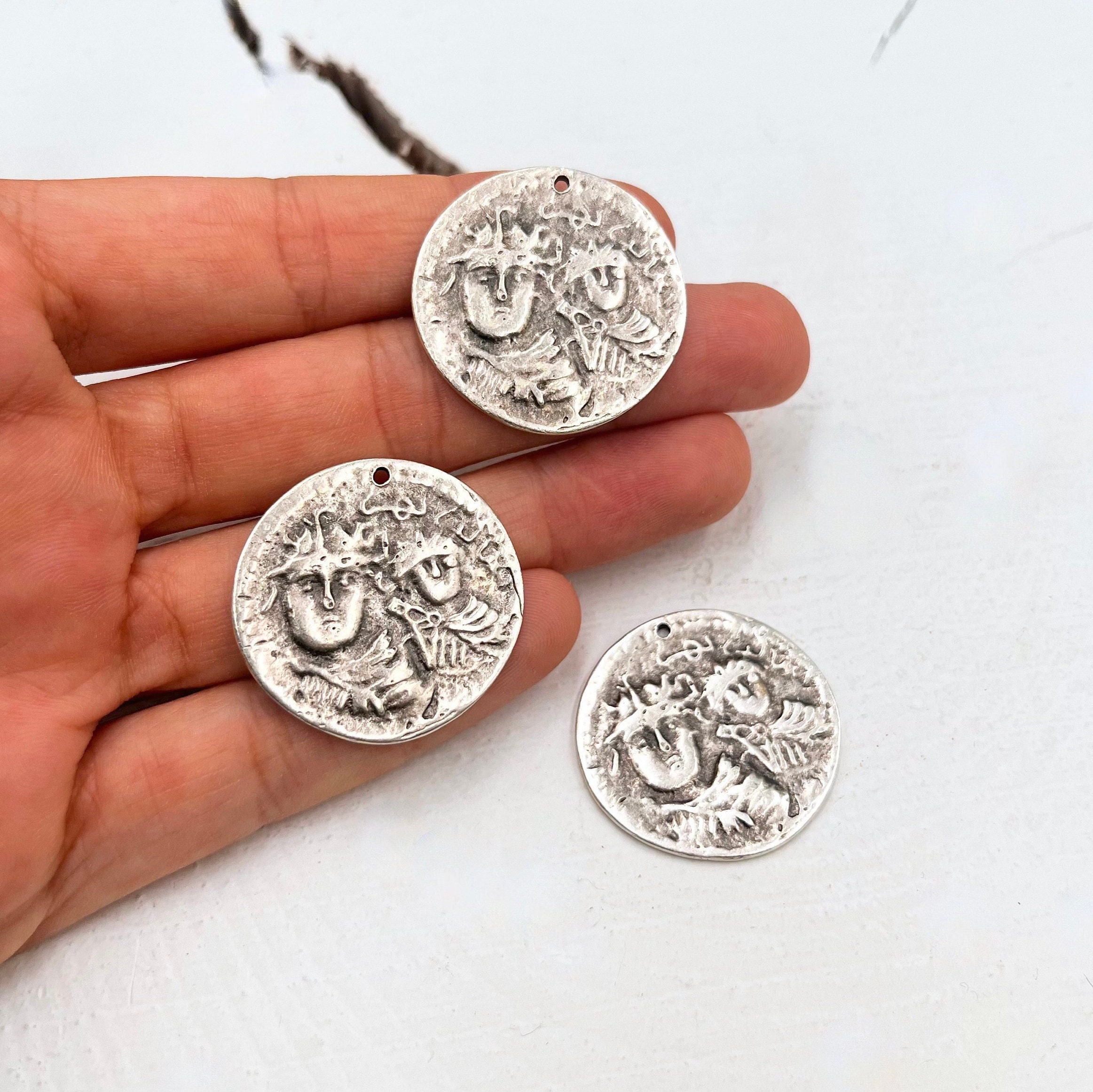 4 Antique Silver Human Figure Pendants: Embossed Charms (30mm) - Etsy