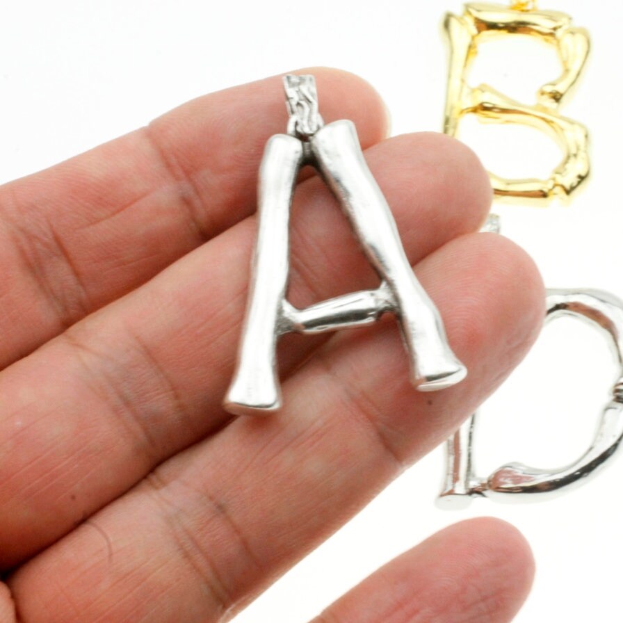 Antique Silver Alphabet Letter Pendant: Bamboo Initial Charm - Etsy