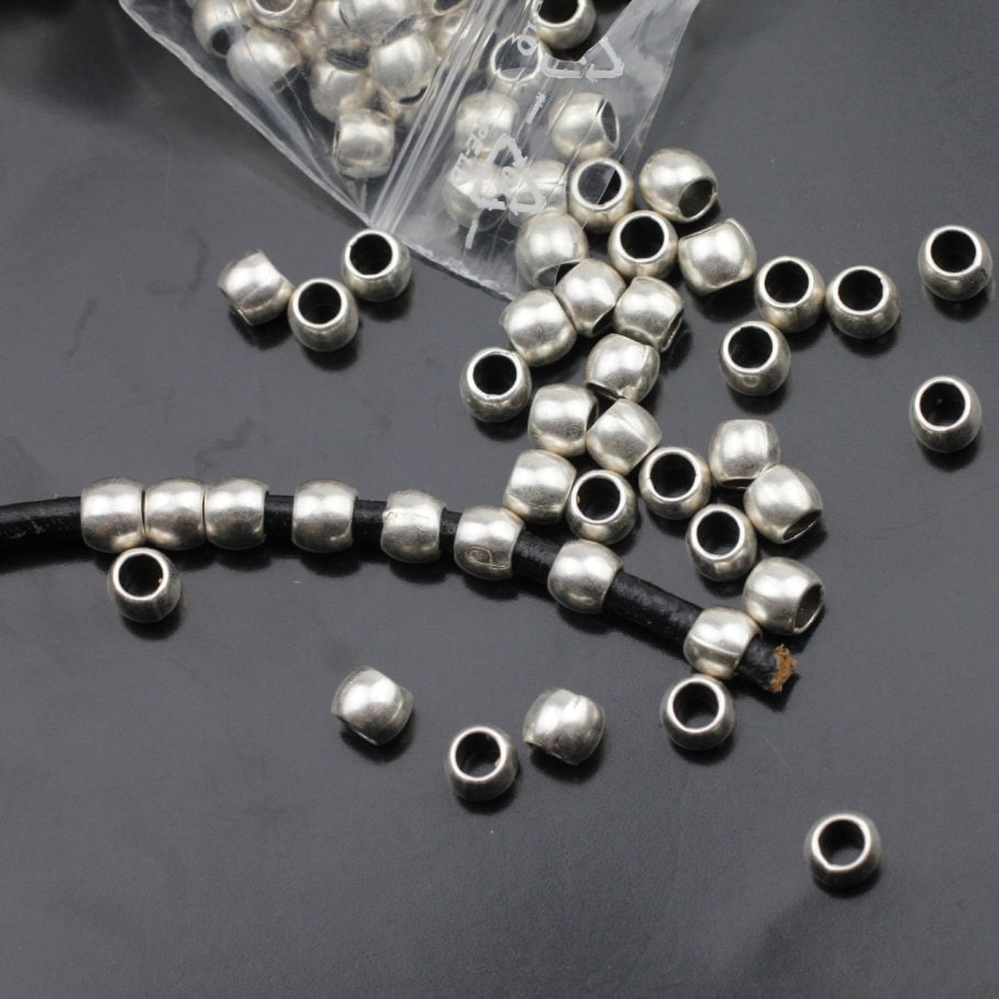 50 Silver Beads Round Circle Metal Beads Antique Silver - Etsy