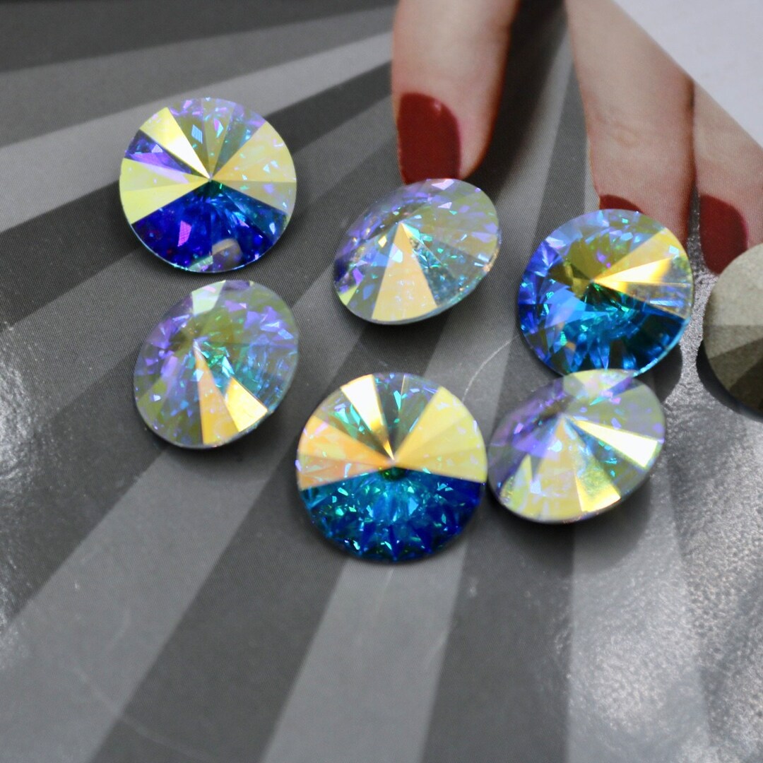 Crystal AB Flat Back Beads: 12mm Round Faceted Loose Crystals - 5 Pcs ...