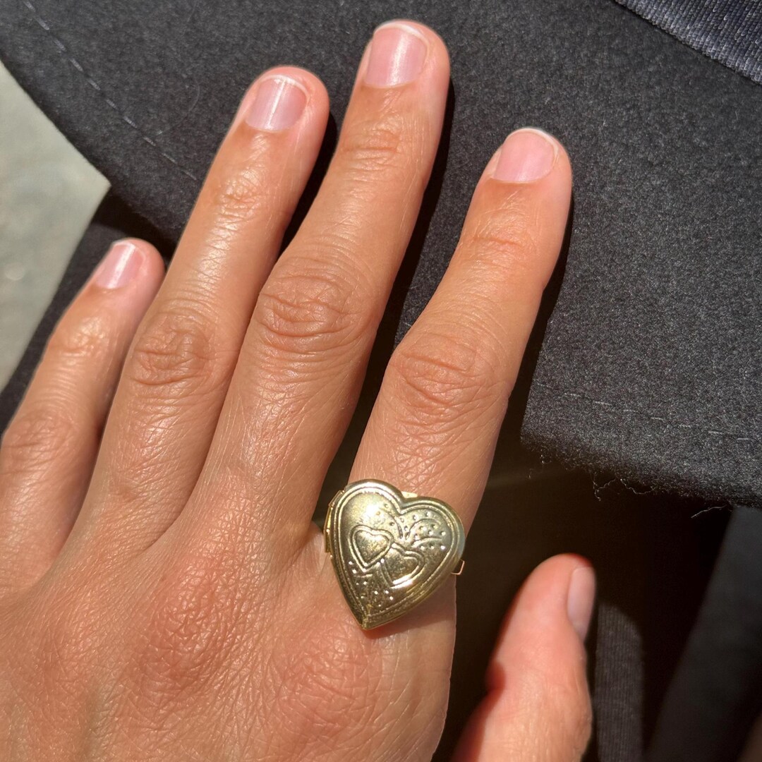 Personalized Photo Engraved Gold Heart Ring: Adjustable Memory Jewelry ...