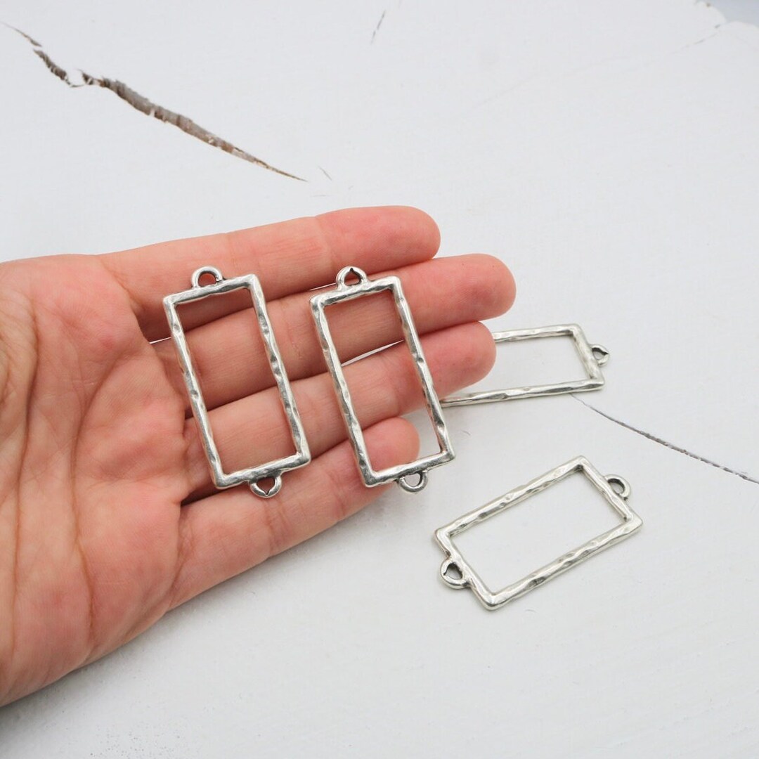 Rectangular Open Back Bezel Connector, Double Loop, Hollow Frame Glue ...